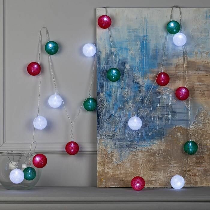 Гирлянда новогодняя Luazon Lighting "Нить", Клубки лесные, 5 м, IP20, прозрачная, 20 LED, свечение белое, 220 В