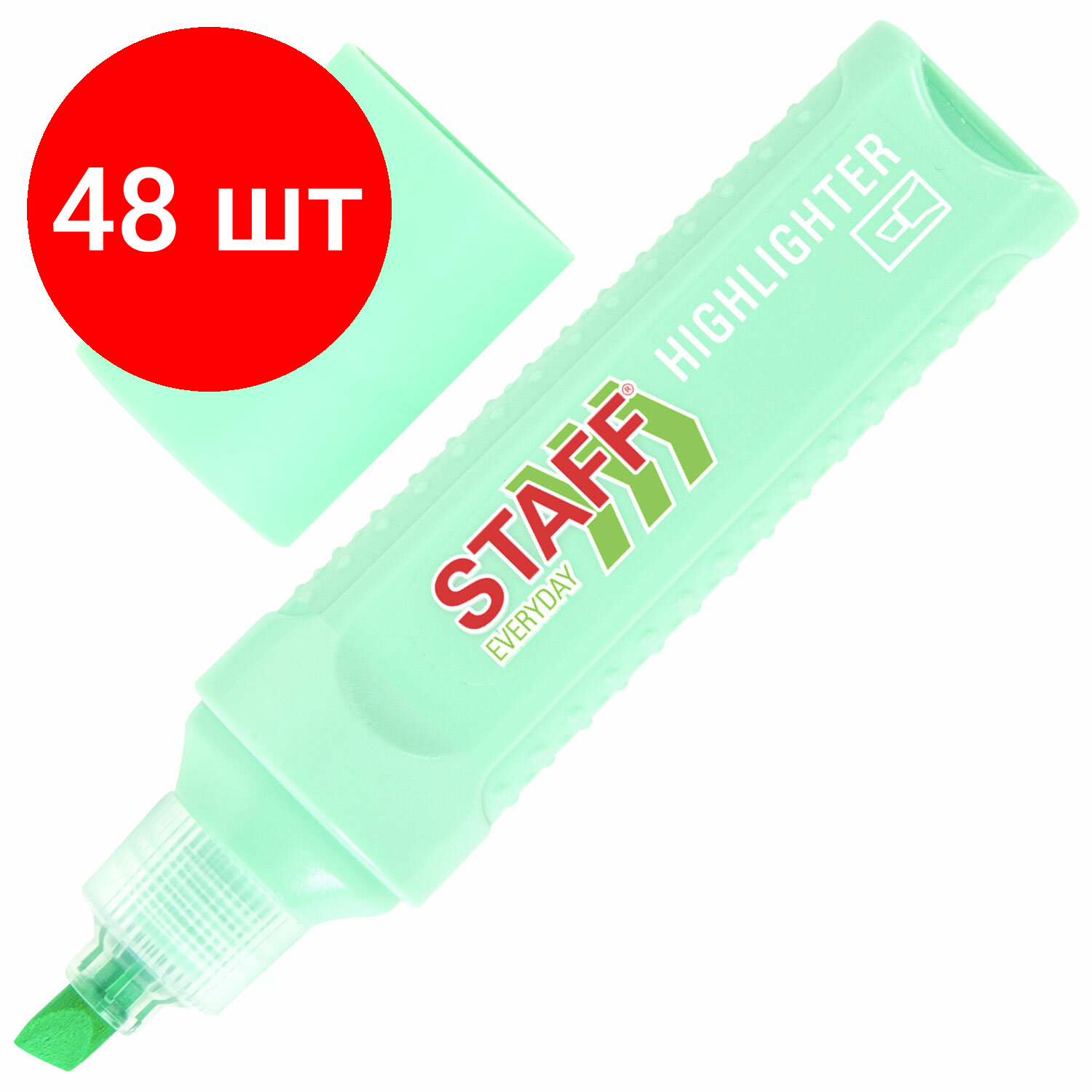 Комплект 48 шт, Текстовыделитель STAFF "EVERYDAY HL-707", бирюзовый, линия 1-5 мм, скошенный наконечник, 152546