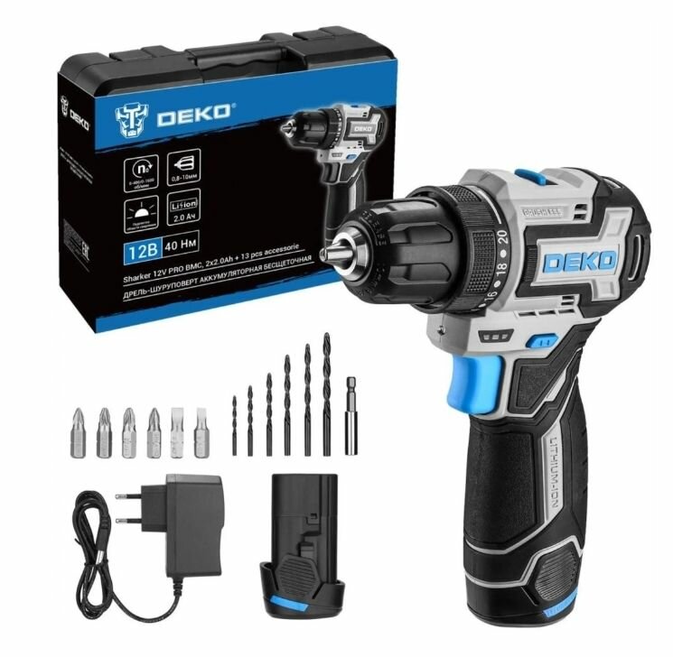 Дрель-шуруповерт аккумуляторная/12 В Li-ion 2x2 Ач/ Deko