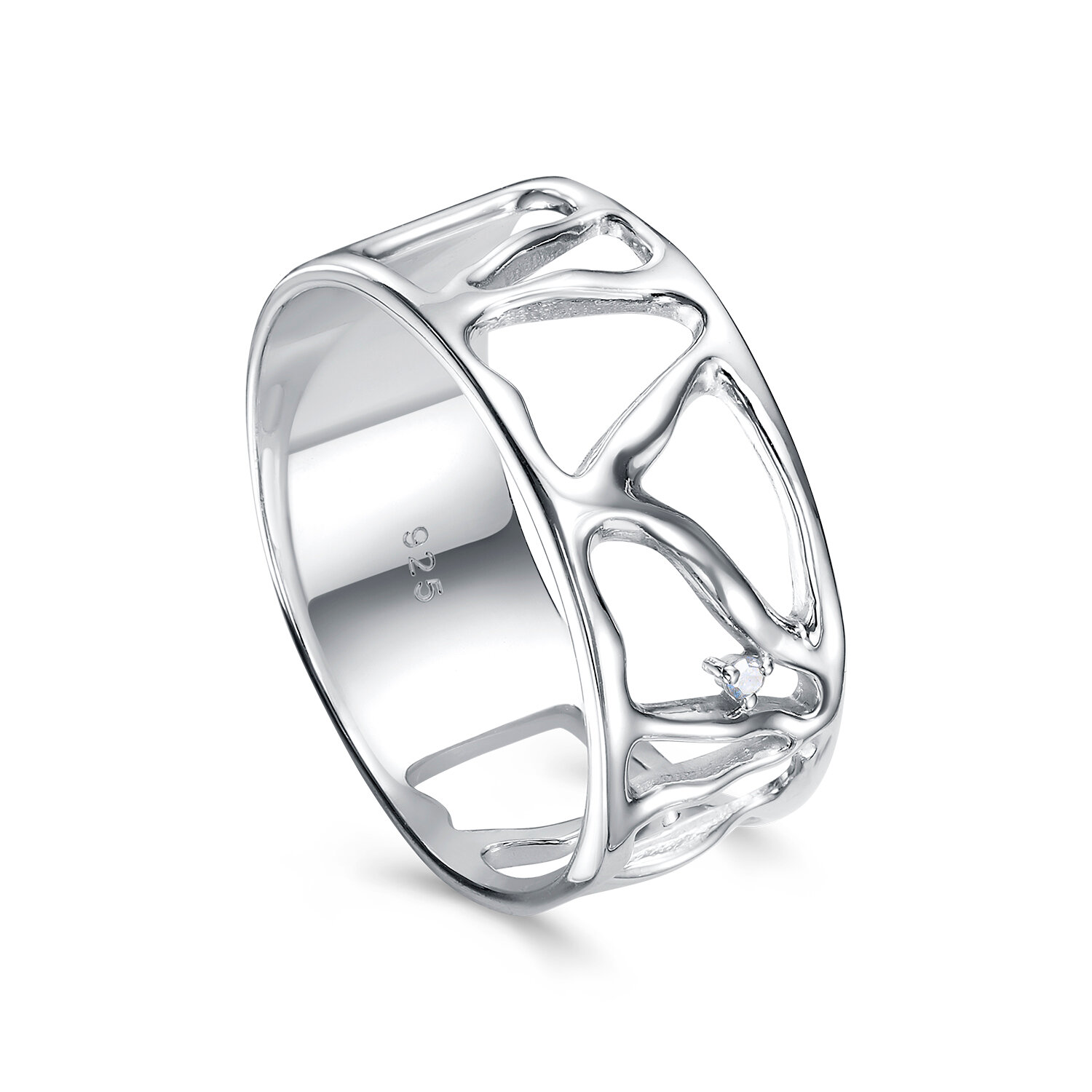 Кольцо тонкое, серебро, 925 проба, бриллиант