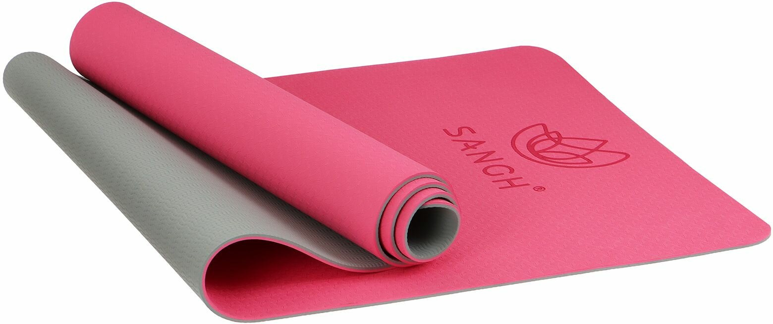 Коврик для йоги Sangh нескользящий водонепроницаемый, размер 83х61 см, толщина 0,6 см, материал TPE, цвет розовый/серый