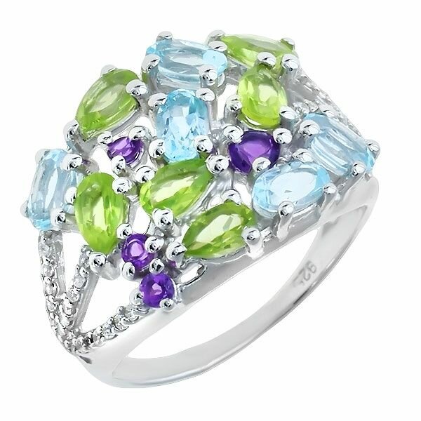 Кольцо тонкое, серебро, 925 проба, родирование, топаз