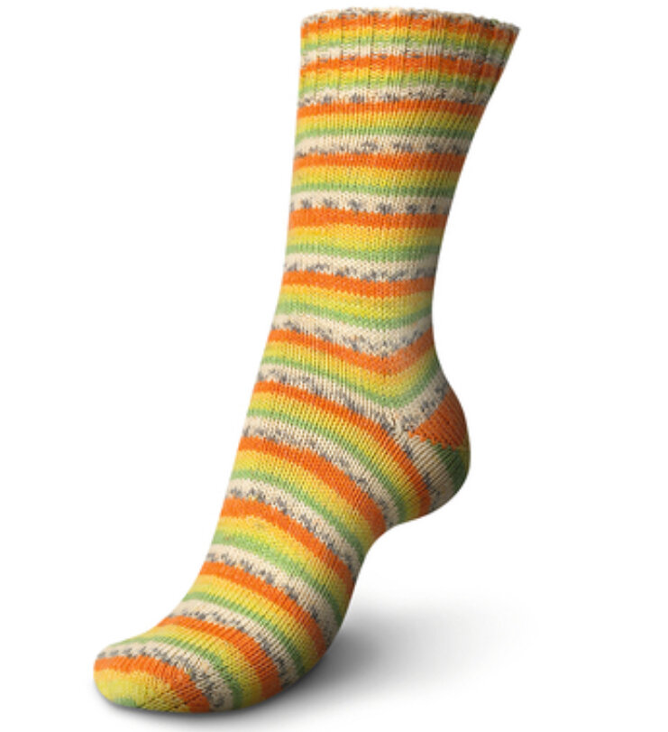 Cotton Color /Коттон Колор/ пряжа Regia, MEZ, 9801621 (02417, Серия Tutti Frutti, papaya color (папайя), белый/желтый/зеленый/оранжевый)