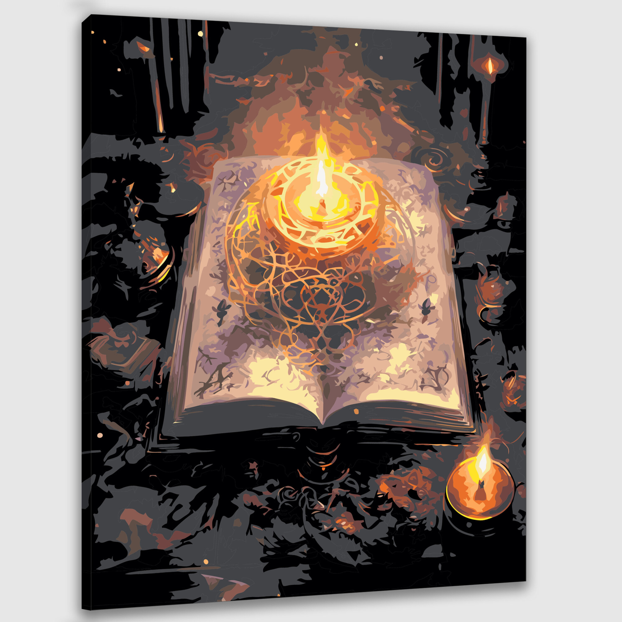 Картина по номерам 40x50 см, акварельная иллюстрация, древняя книга заклинаний, символы, заклинания, свечи