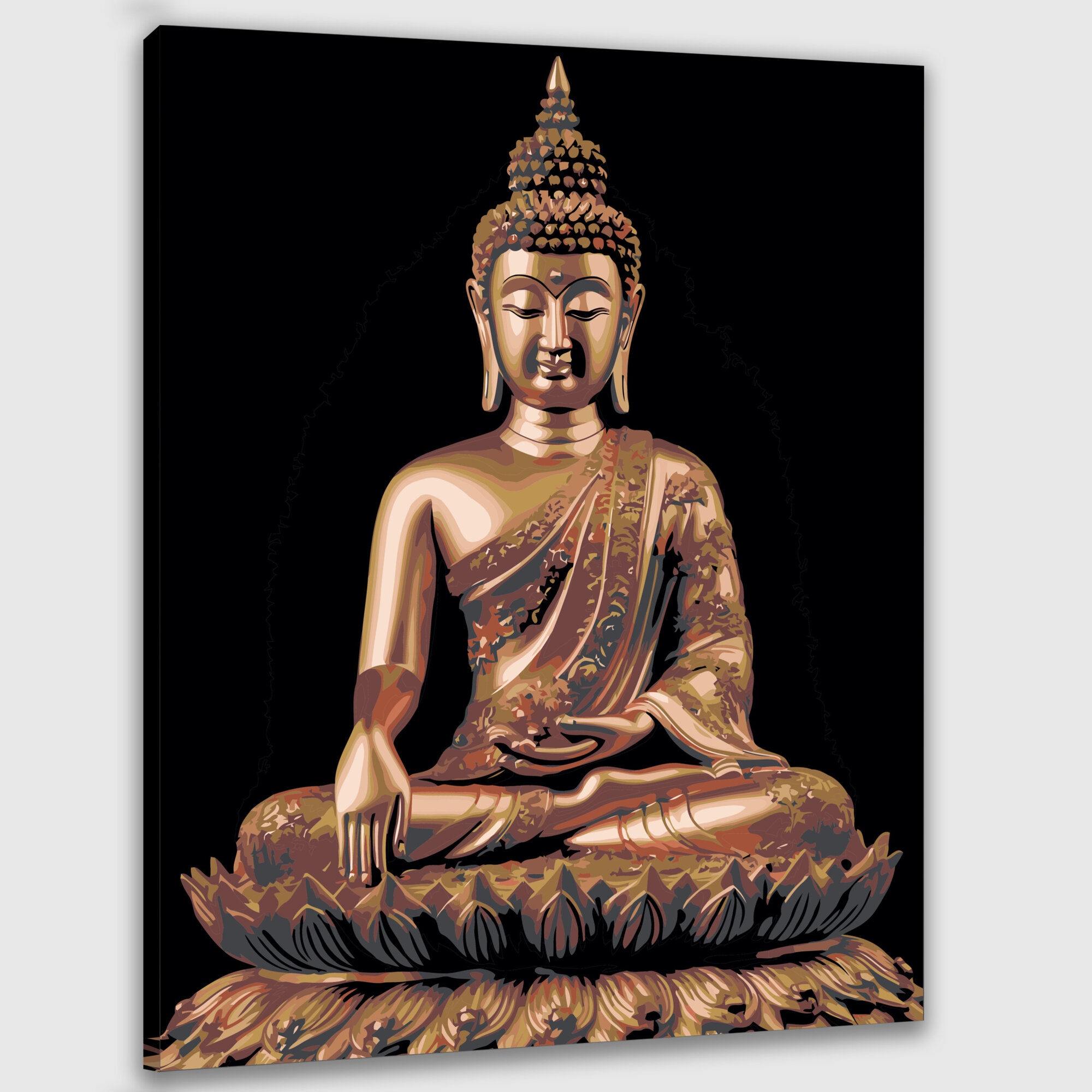 Картина по номерам 40x50 см, учение Будды, статуя, бронза, горы, небо, детали, мастерство, благоговение, освещение