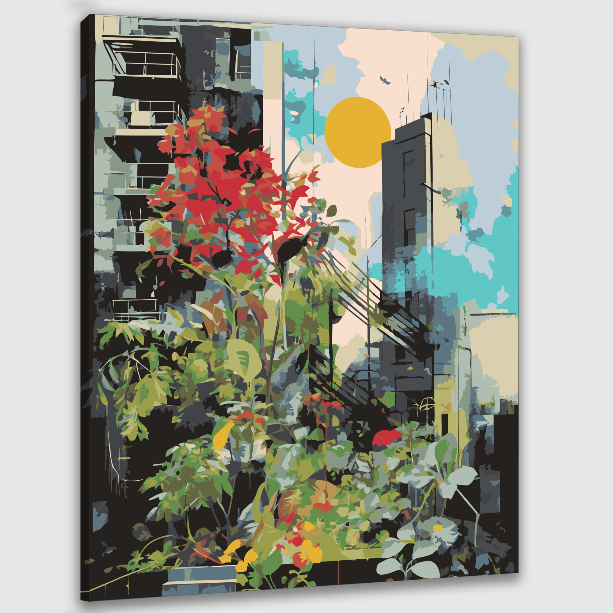 Картина по номерам 40x50 см, коллаж, смешанная техника, модернизм, природа, городские пейзажи, ботанические иллюстрации
