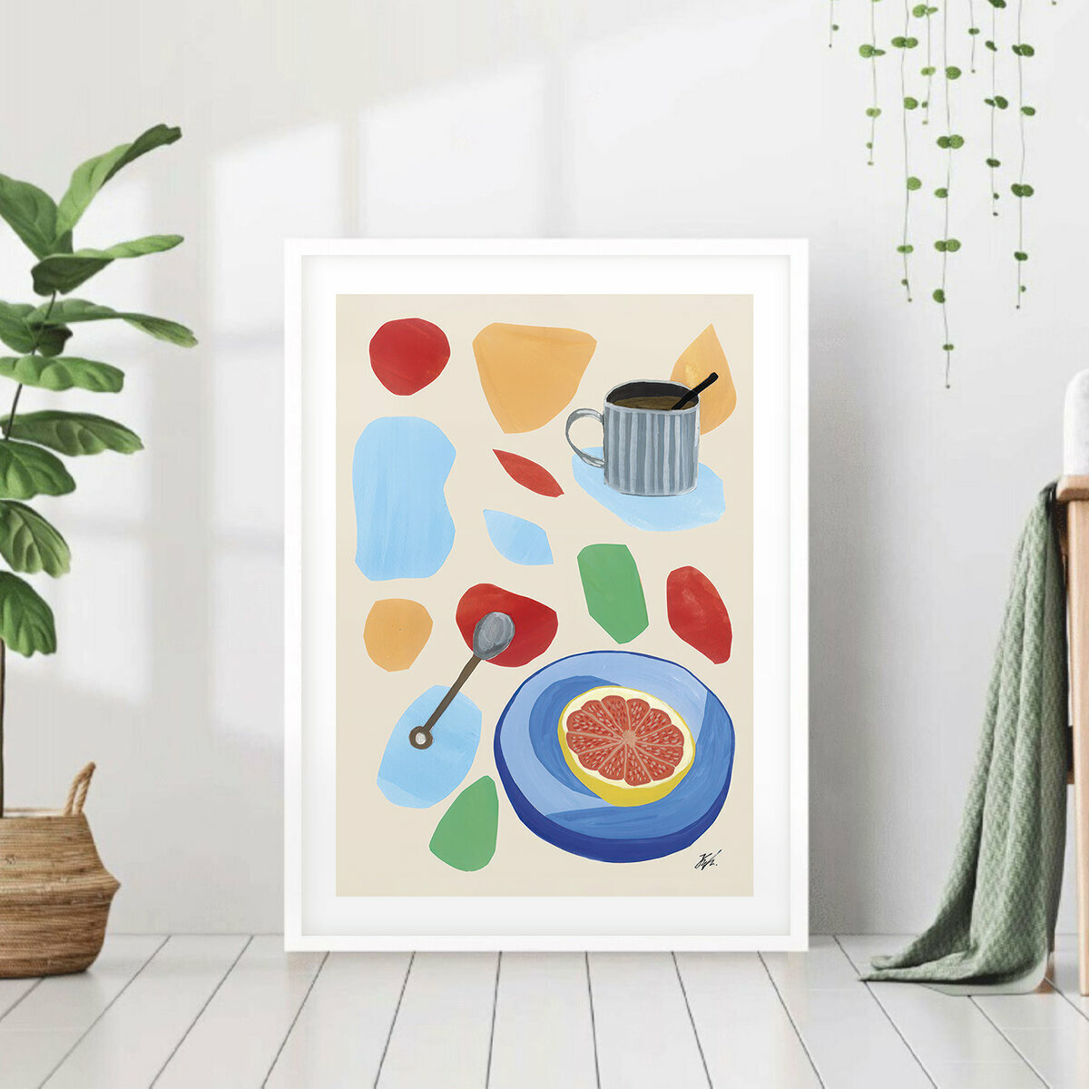 Постер "Абстракция натюрморт в современном стиле" 40x50 в белой рамке для интерьера на стену