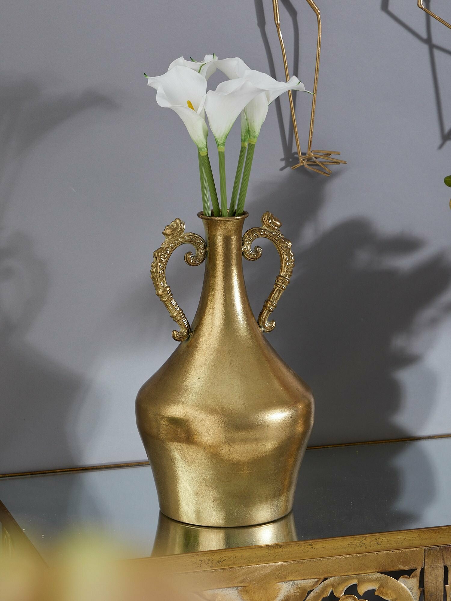 57-436 Ваза с ручками 19х19х32см, Железо, цвет золотистый, Glasar