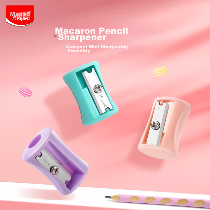 Maped Macaron Children's Small Pencil Sharpener, 3-Pack, Elementary School Student Pencil Sharpener, Manual Pencil Sharpener, Cherry Blossom Color Series, 063017CH