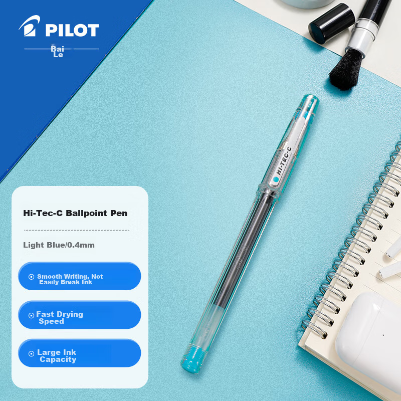 PILOT Fine Point Ultra-Fine Steel Ball Gel Pen, Large Capacity, for Students And Office Use, Small Needle Tip, BLLH-20C HI-TEC 0.4mm, Light Blue, Single Pen