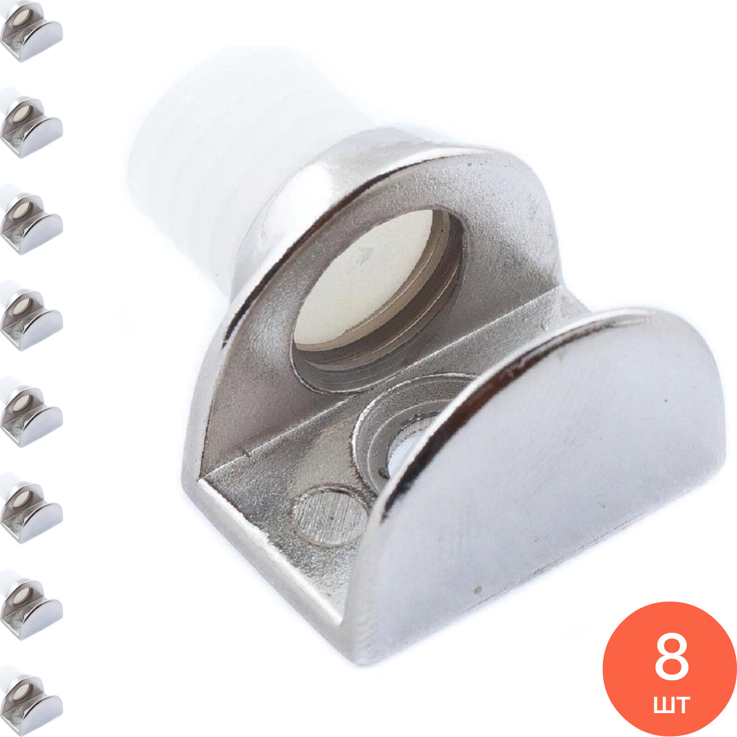 Держатель для полки Element / Элемент стеклодержатель П-образный, из металла и пластика, серый, 2шт. в упаковке / фурнитура для мебели, полкодержатель (комплект из 8 шт)