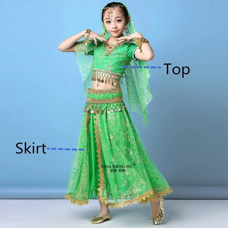 Детский костюм для танца живота YI NA SHENG WU 2/3/5/7/8 шт. S, Green 2pcs