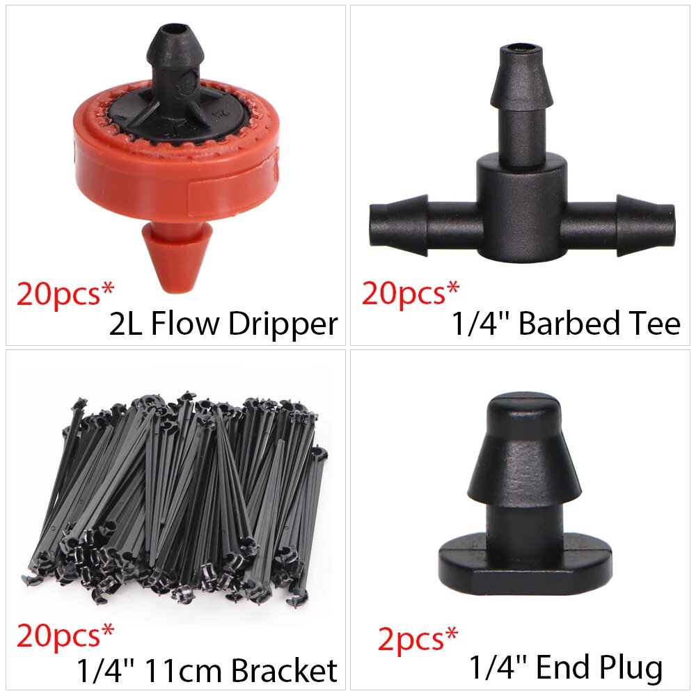 Комплект капельного орошения: 20 Dripper, 20 Tee, 20 Bracket, 2 End Plug