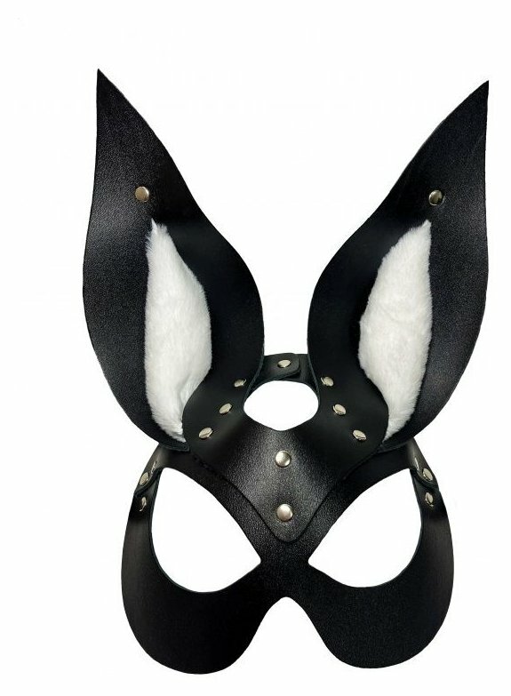 Черная маска зайки с белым мехом на ушках Miss Bunny БДСМ Арсенал