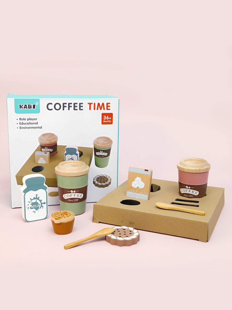 Деревянный игровой набор "Кофе с собой"/ Игрушечная еда/ детская посуда/ ролевые игры