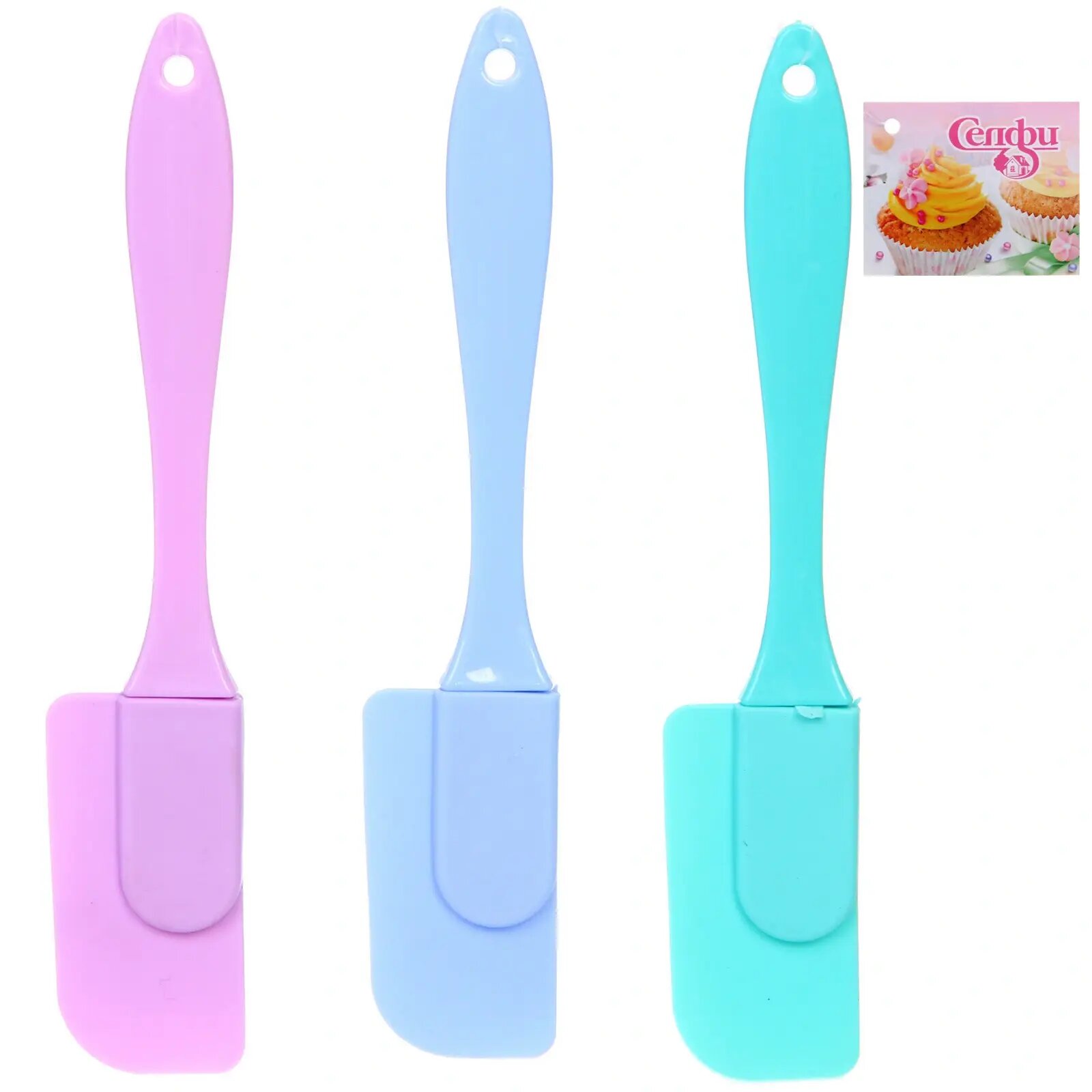 Лопатка силиконовая кулинарная 1шт, 18х3,3 см, термостойкая, для выпечки, микс цветов