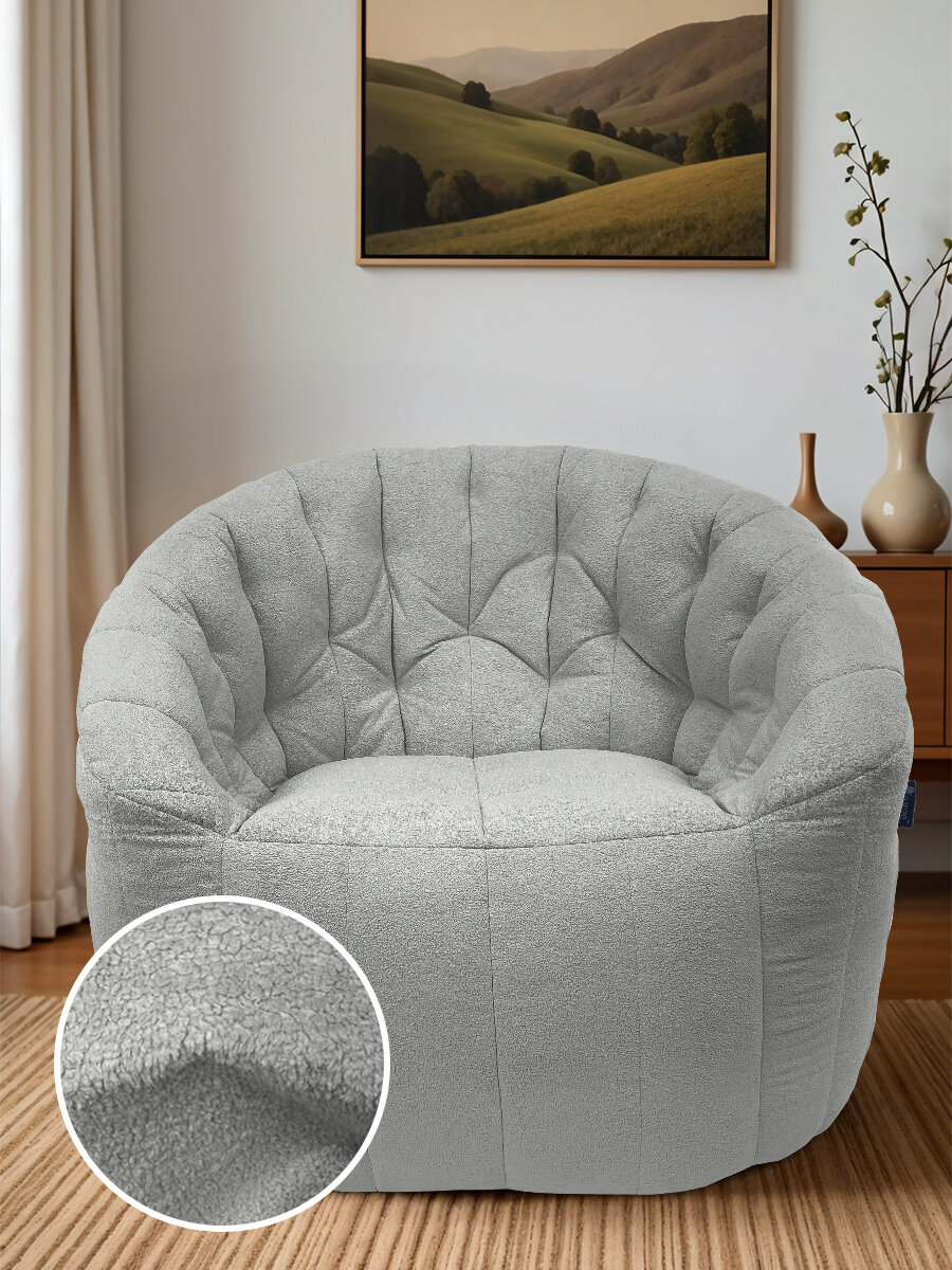Мягкое кресло Butterfly Sofa - Keystone Grey (фактурный микровелюр, серый) - для отдыха в гостиную, спальню, на балкон