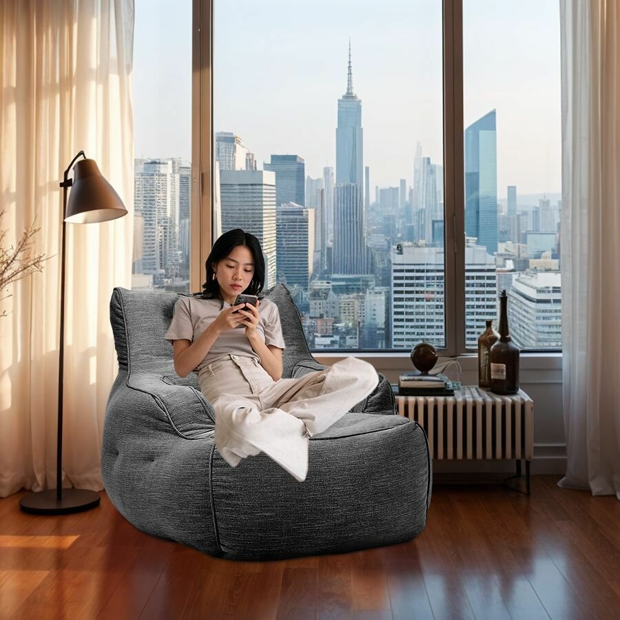 Удобное современное кресло Ambient Lounge - Tranquility Armchair - Black Sapphire (шенилл, черно-серый) - бескаркасная дизайнерская мебель для отдыха дома