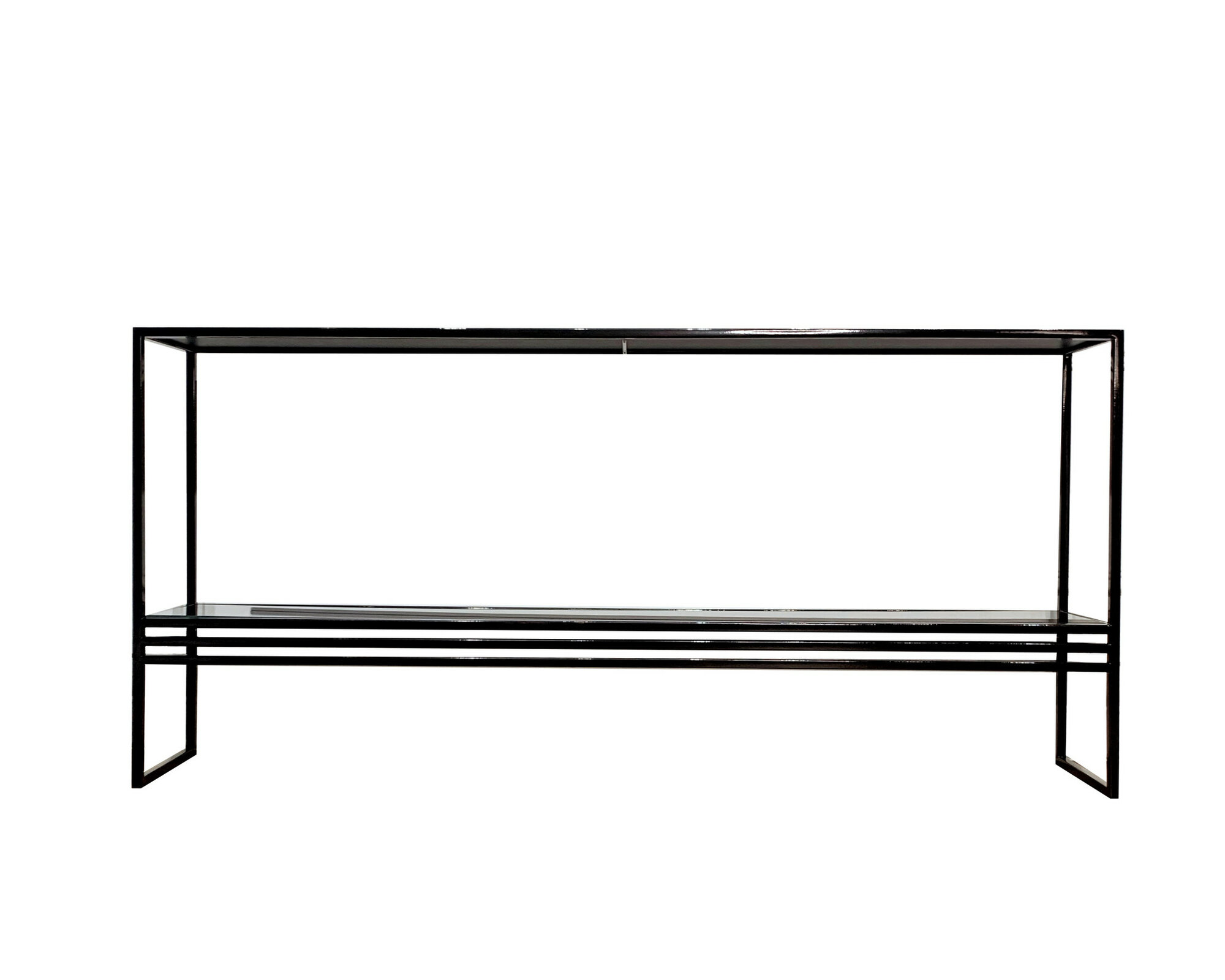 Консоль Терон с 2-мя полками из стекла на черном металлическом каркасе