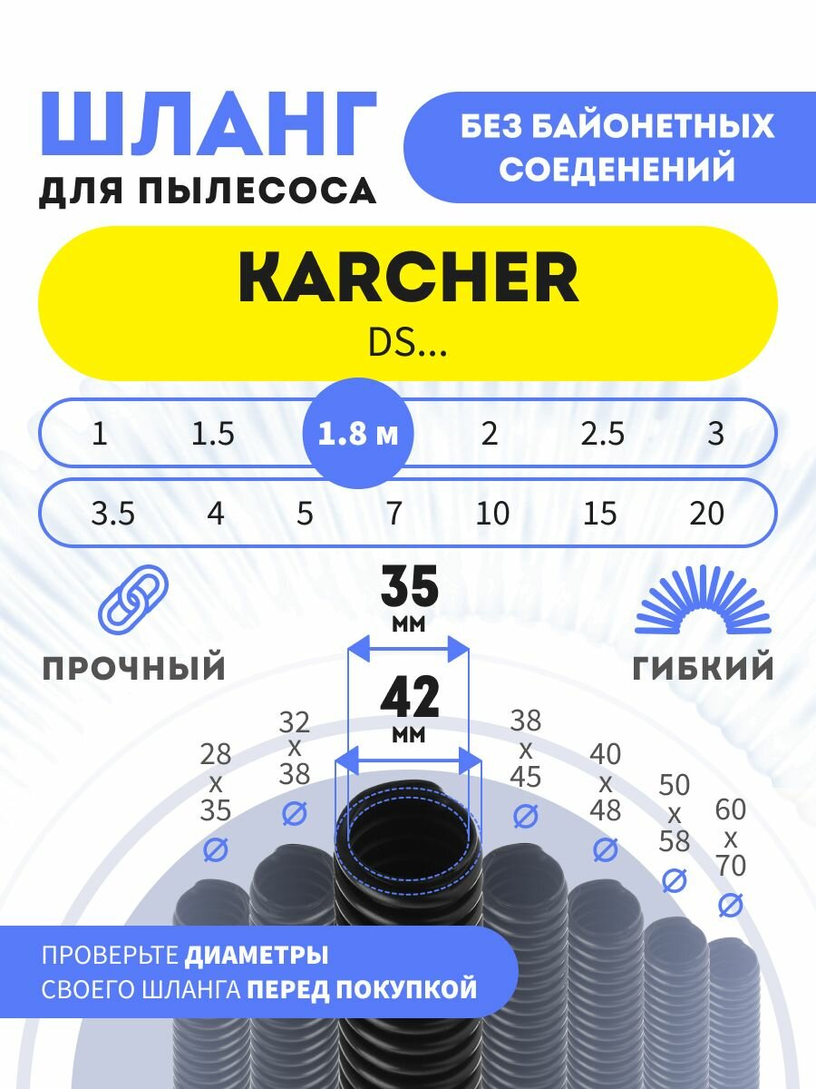 Шланг гибкий для пылесосов Karcher серий DS 1.8 м