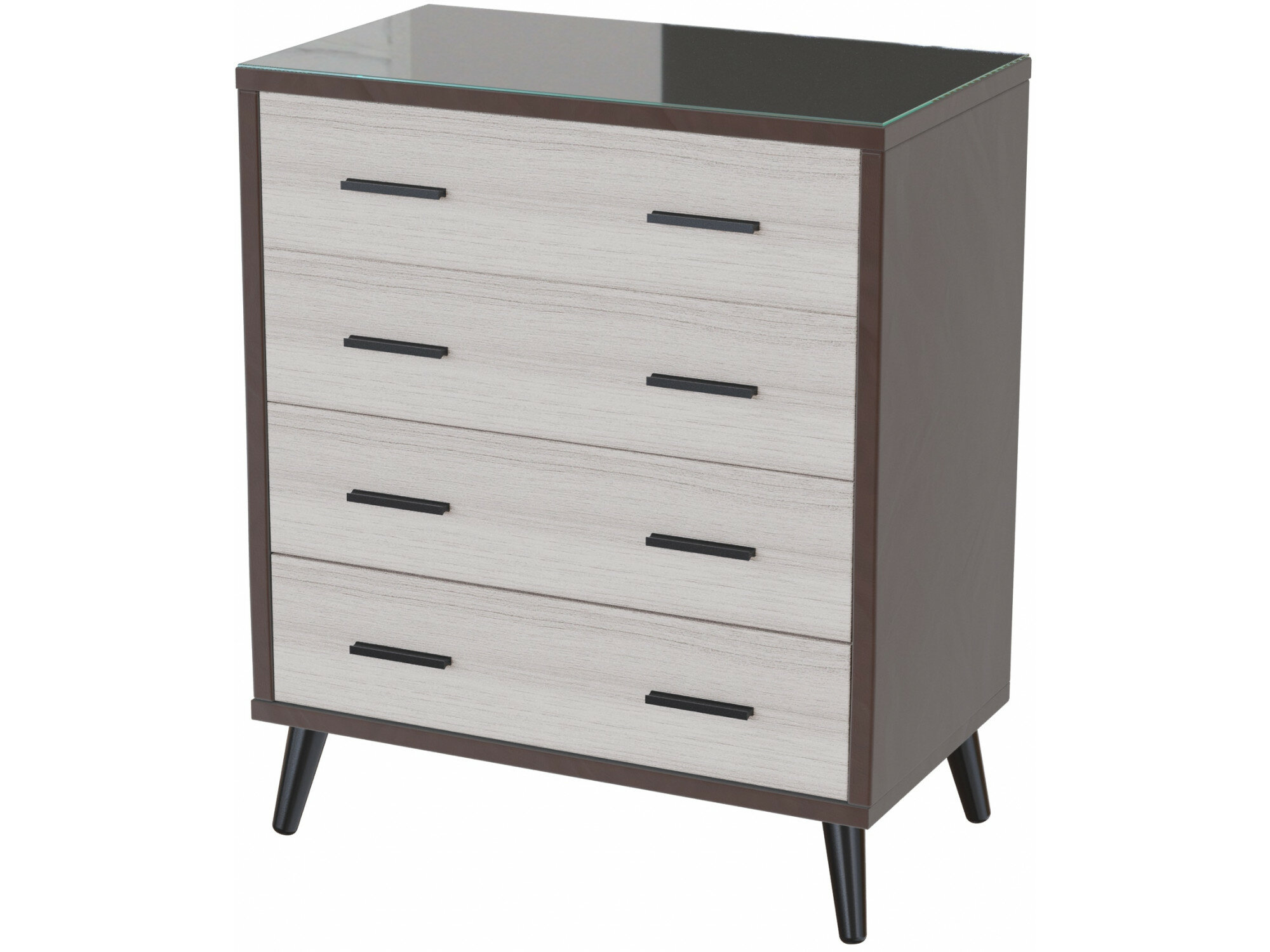 Комод интерьерный с 4 ящиками, с мягкой обивкой, 80х45х93 , велюр  коричневый/мдф сандал белый