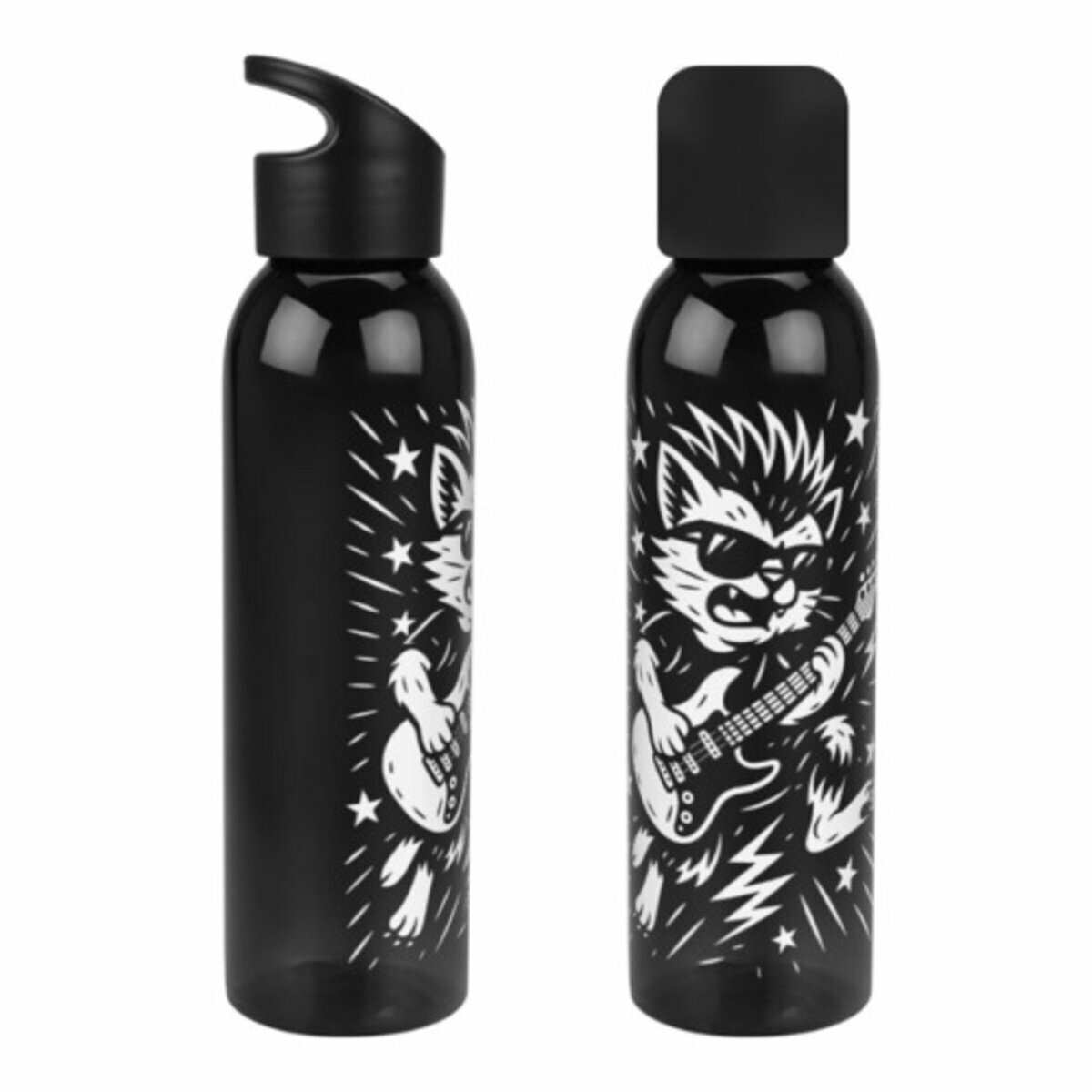 Бутылка для воды «Кот панк рокер с гитарой. Крутой музыкант» (черный)