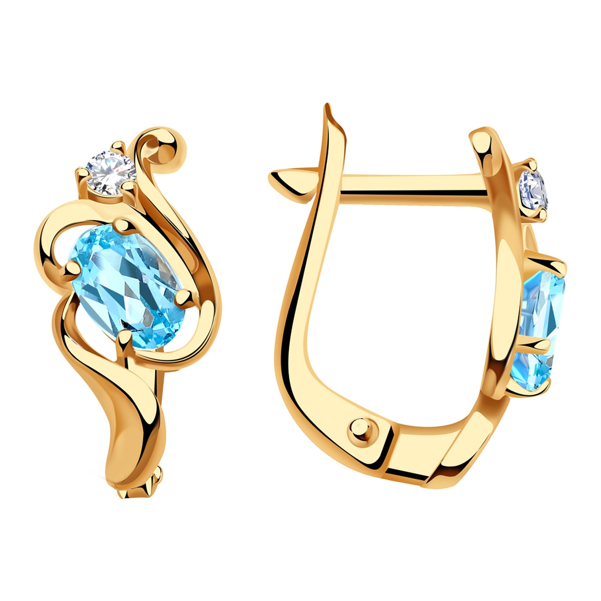 Серьги, красное золото, 585 проба, топаз, фианит