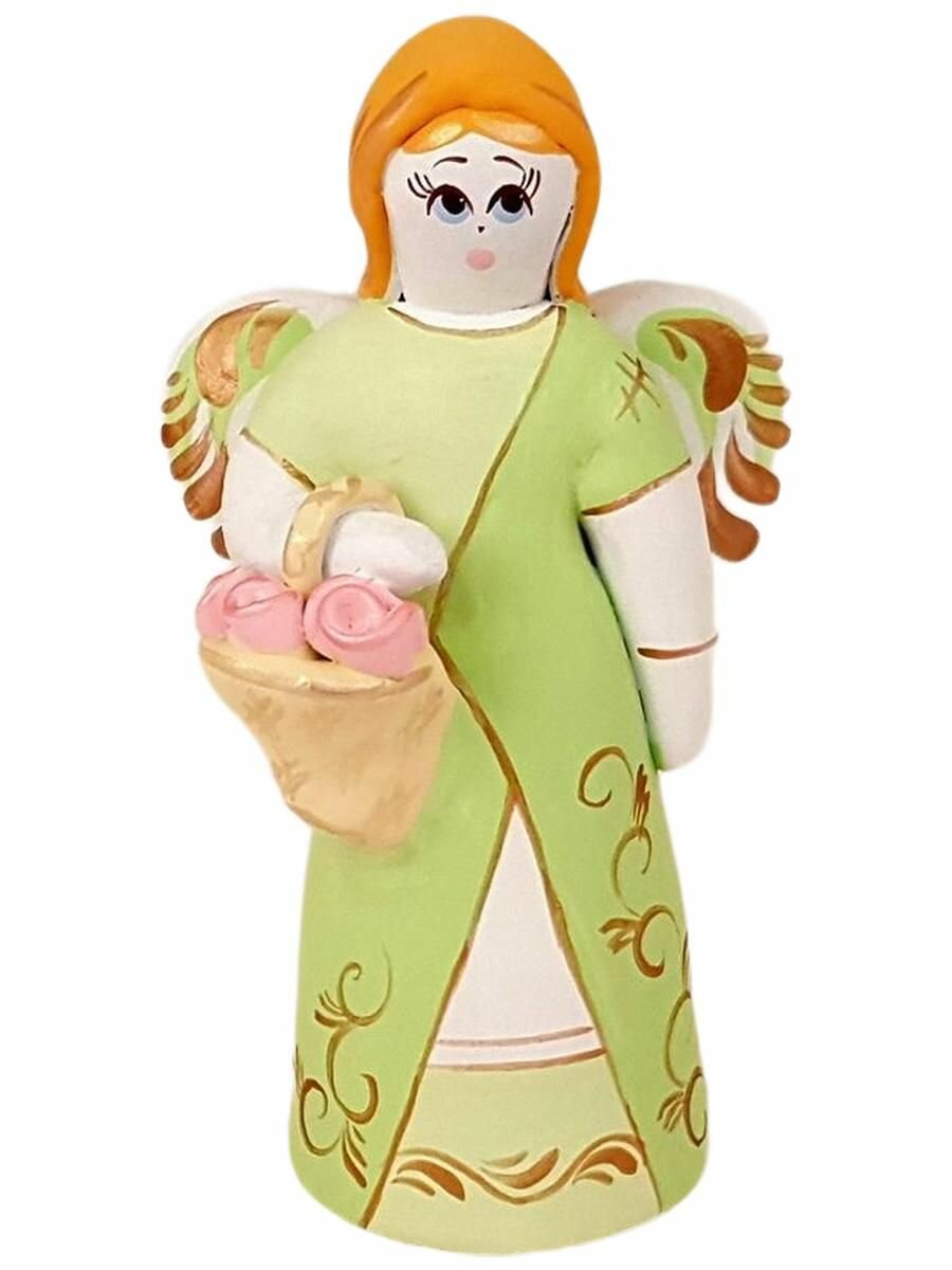 Ангел средний с цветами-2, Ковровская глиняная игрушка, ручная авторская работа