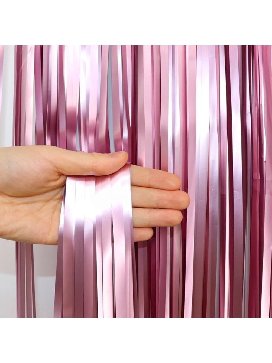 Занавес матовый "Дождик" Нежно-розовый, 1*3 м, 1 шт. / Веселый праздник