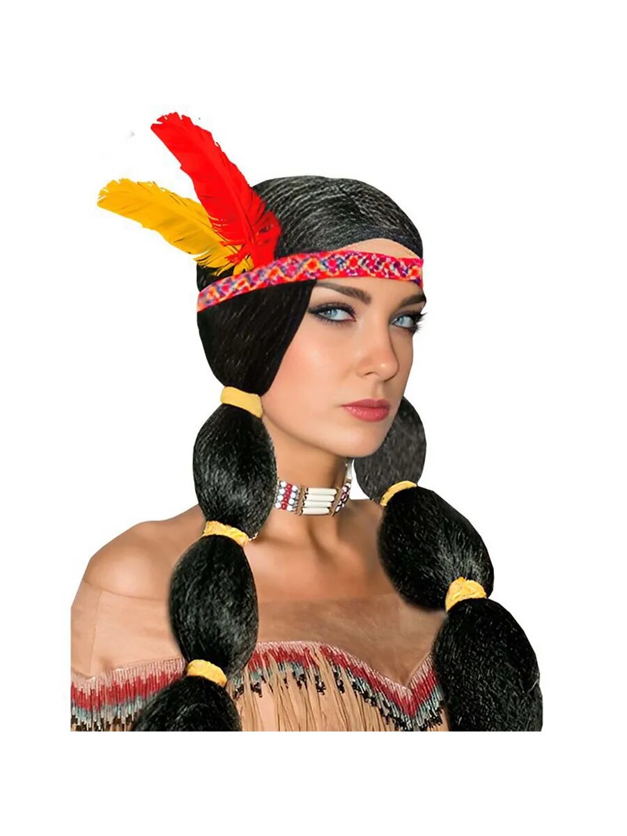 Парик карнавальный "Индейский стиль", черный / 240 г / веселуха