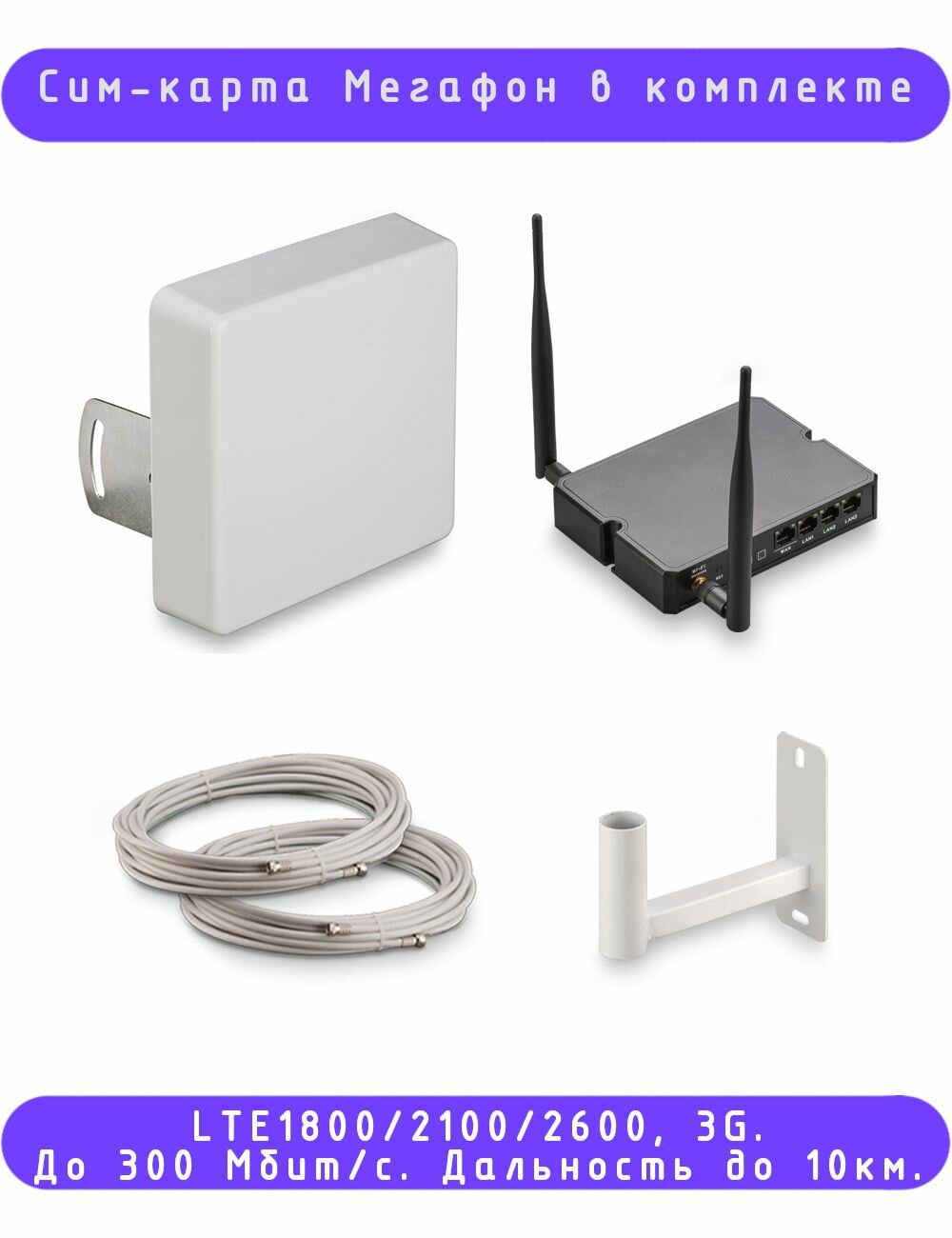 Комплект и антенна для 3G/4G интернета, KROKS KSS15-3G/4G-MR cat6 с сим-картой мегафон