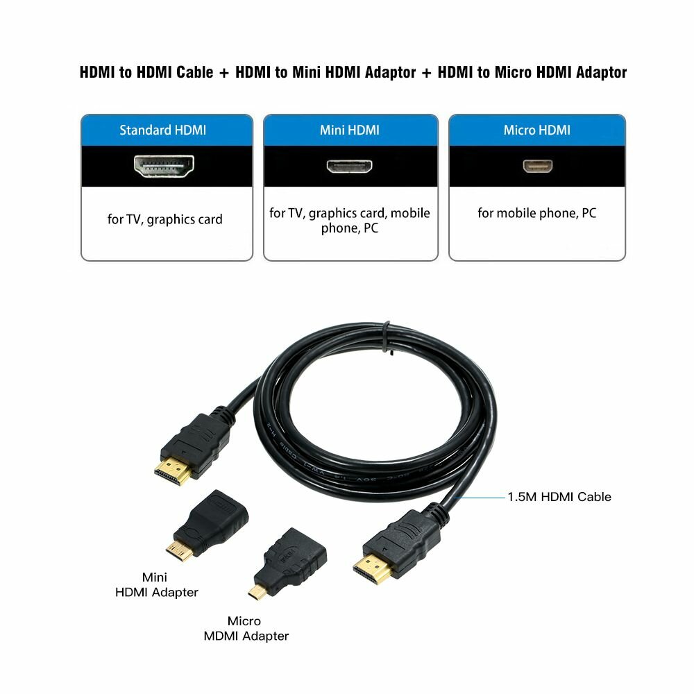 Кабель HD 3-в-1 + адаптеры, 1.5 м