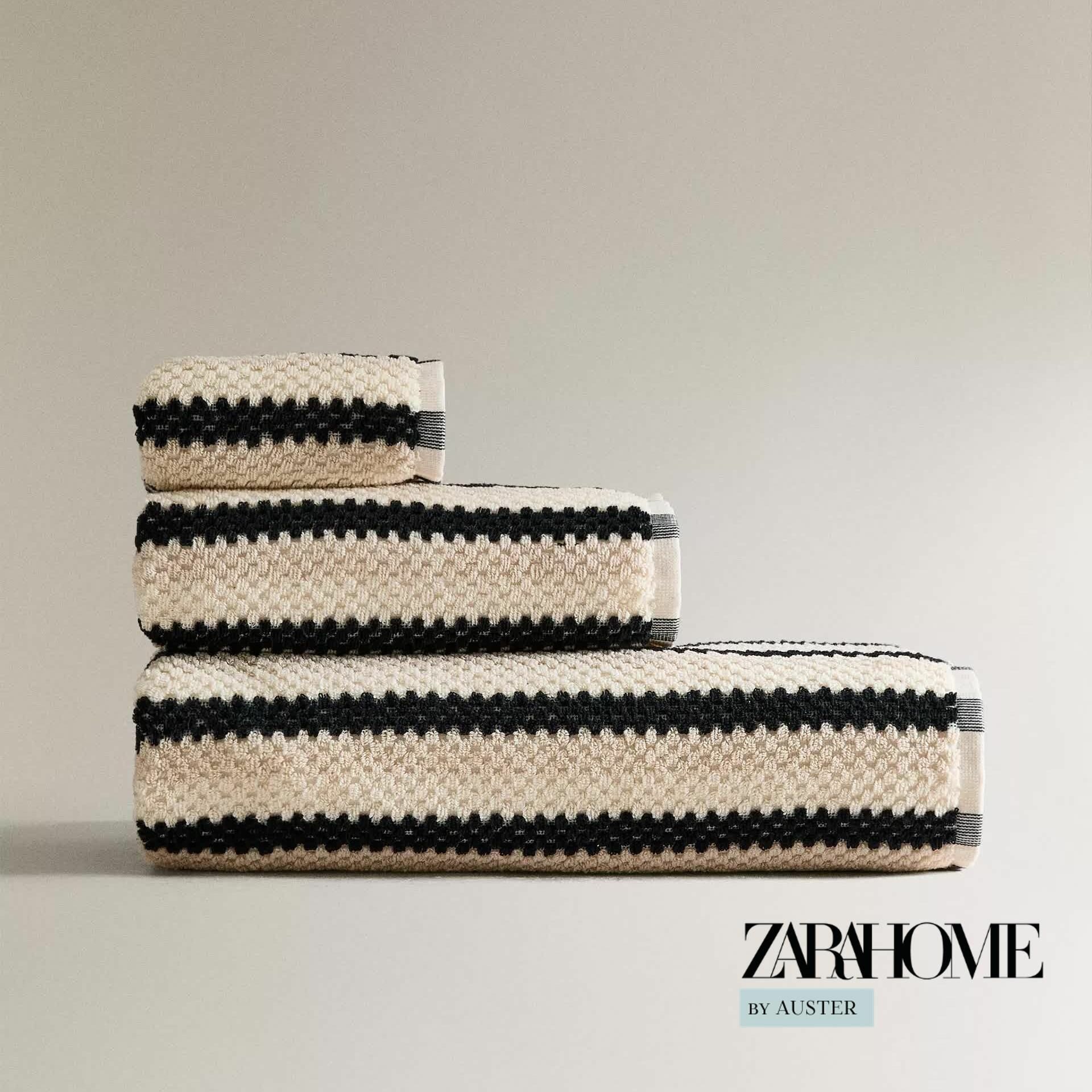 ZARA HOME Полотенце для лица, рук 50x90 см, хлопок, светло-бежевый, черный, 1 шт-