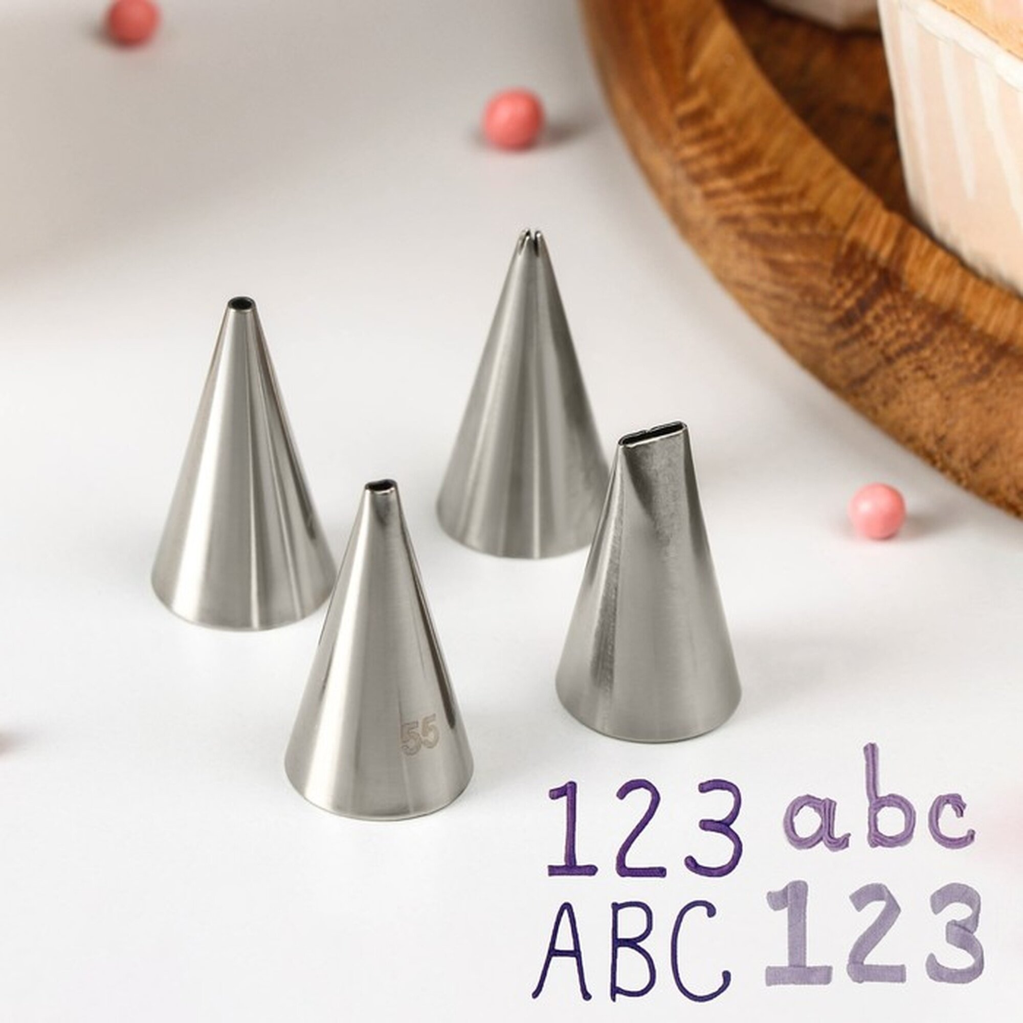Насадки для кондитерского мешка SKYPHOS «Правописание», сталь, 4 шт, хромированный