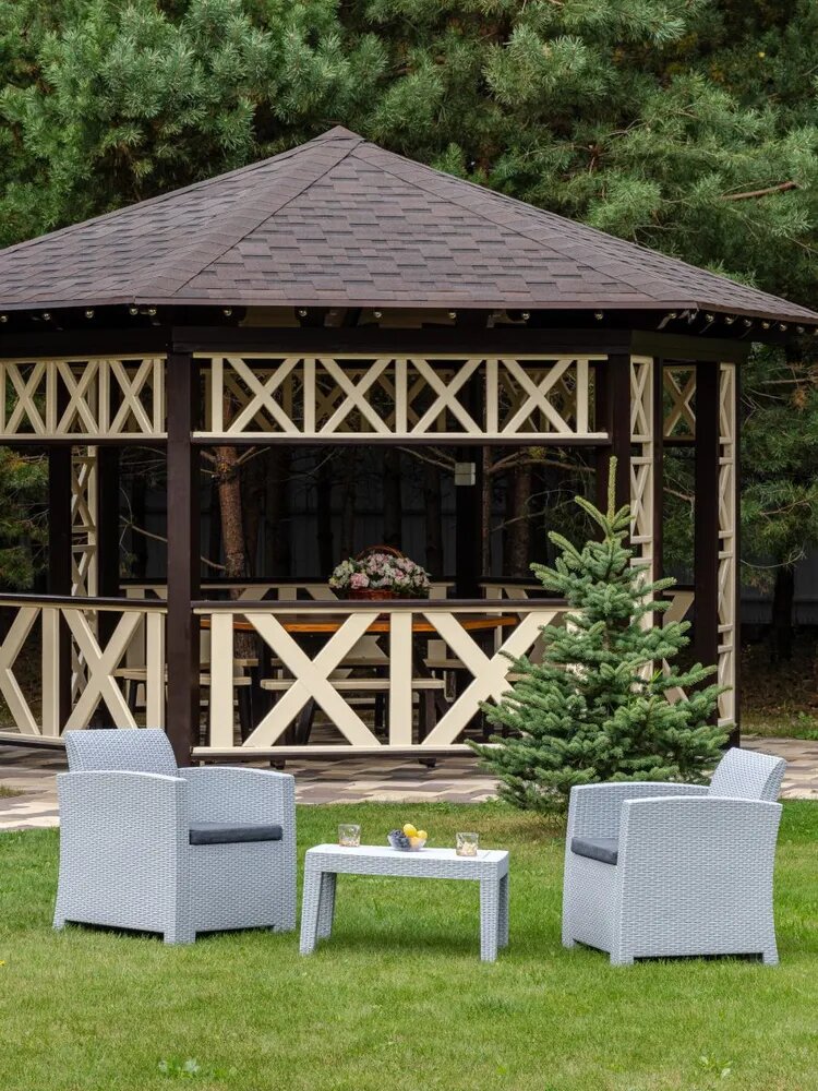 Комплект садовой мебели Royal Family LANA XS (2 пластиковых кресла + кофейный столик), светло-серый