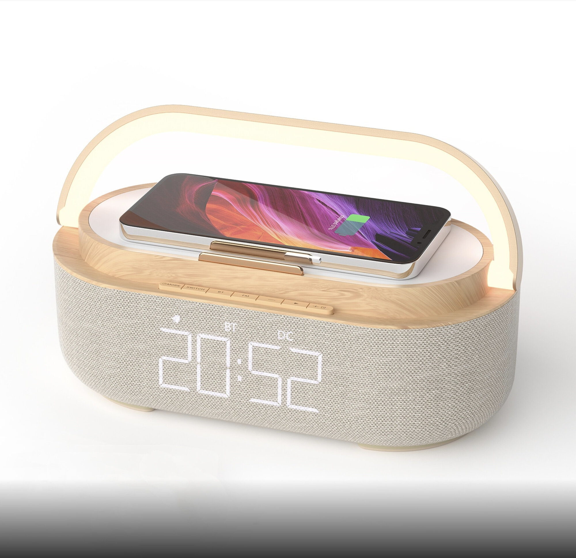 Настольные часы с беспроводной зарядкой, Bluetooth-колонкой, FM-радио и светодиодным ночником многофункциональный гаджет для дома и офиса