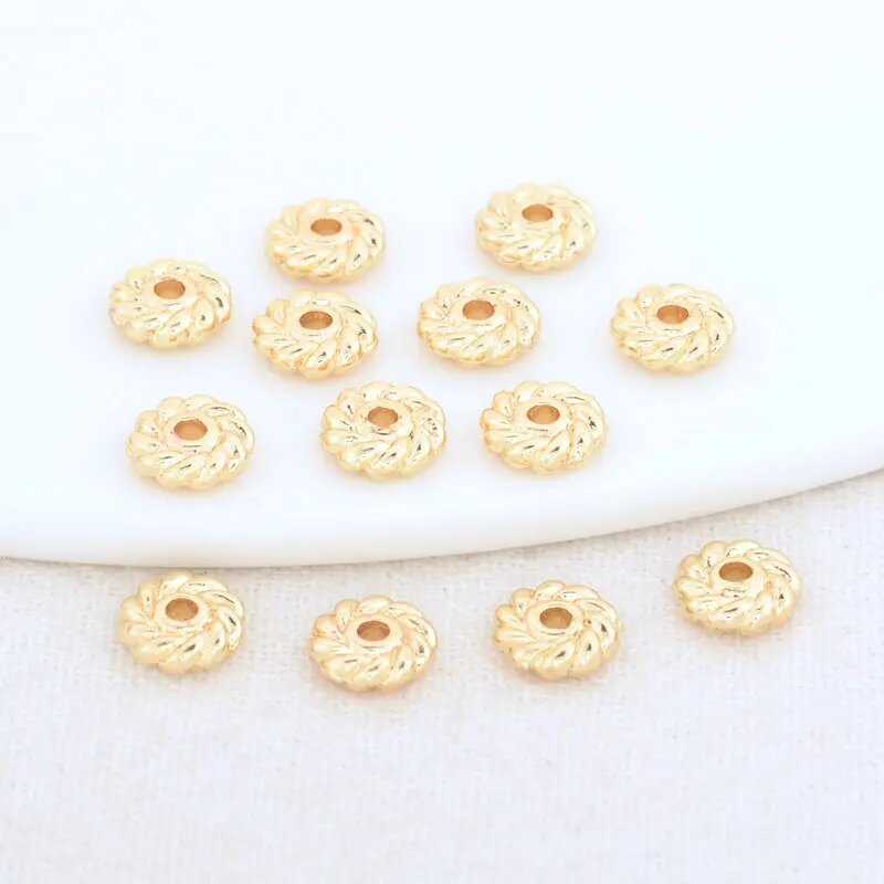 Латунные бусины с большими отверстиями, 6 мм, золотистого цвета, 20 шт. 50PCS