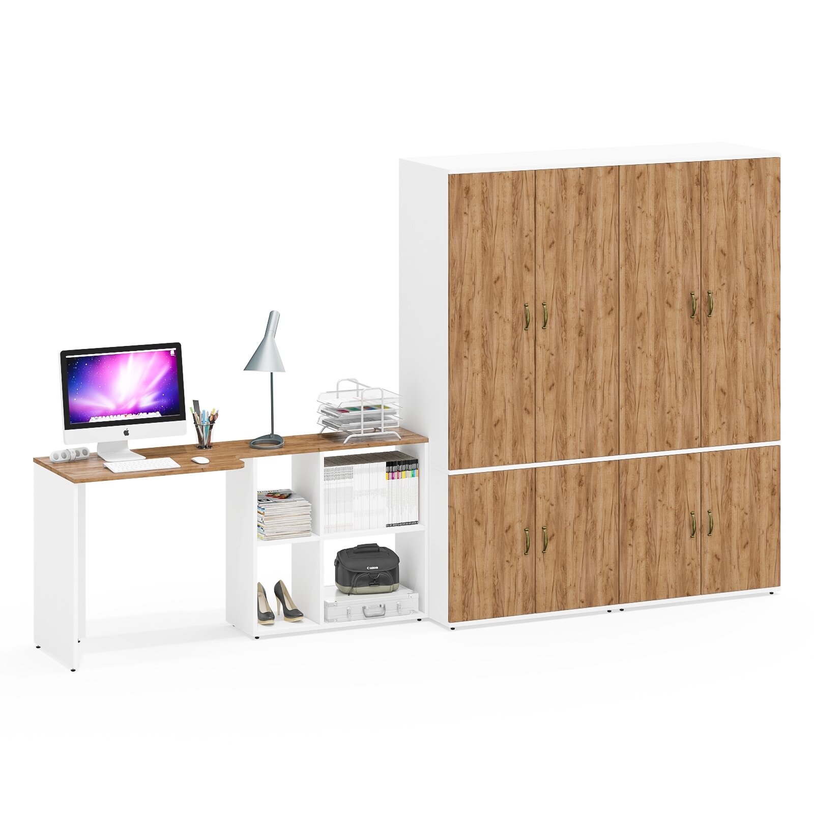 Мебель в детскую комнату Лидер-8 № 50, белый/крафт золото, 325х50х190 см.