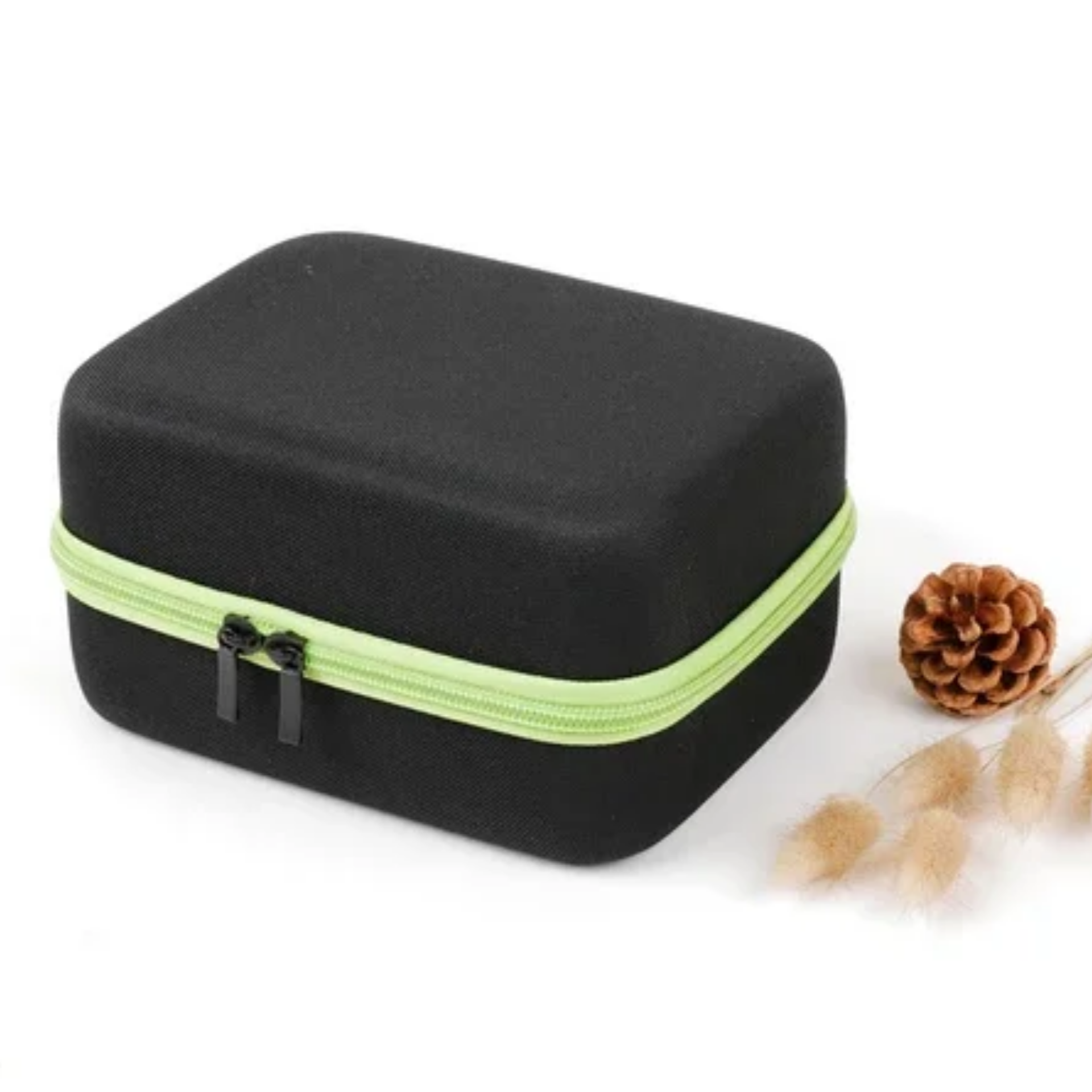 Сумка кейс трансформер для переноски эфирных масел флаконов 5-15 мл и роликов 1-10 мл. Зеленая молния