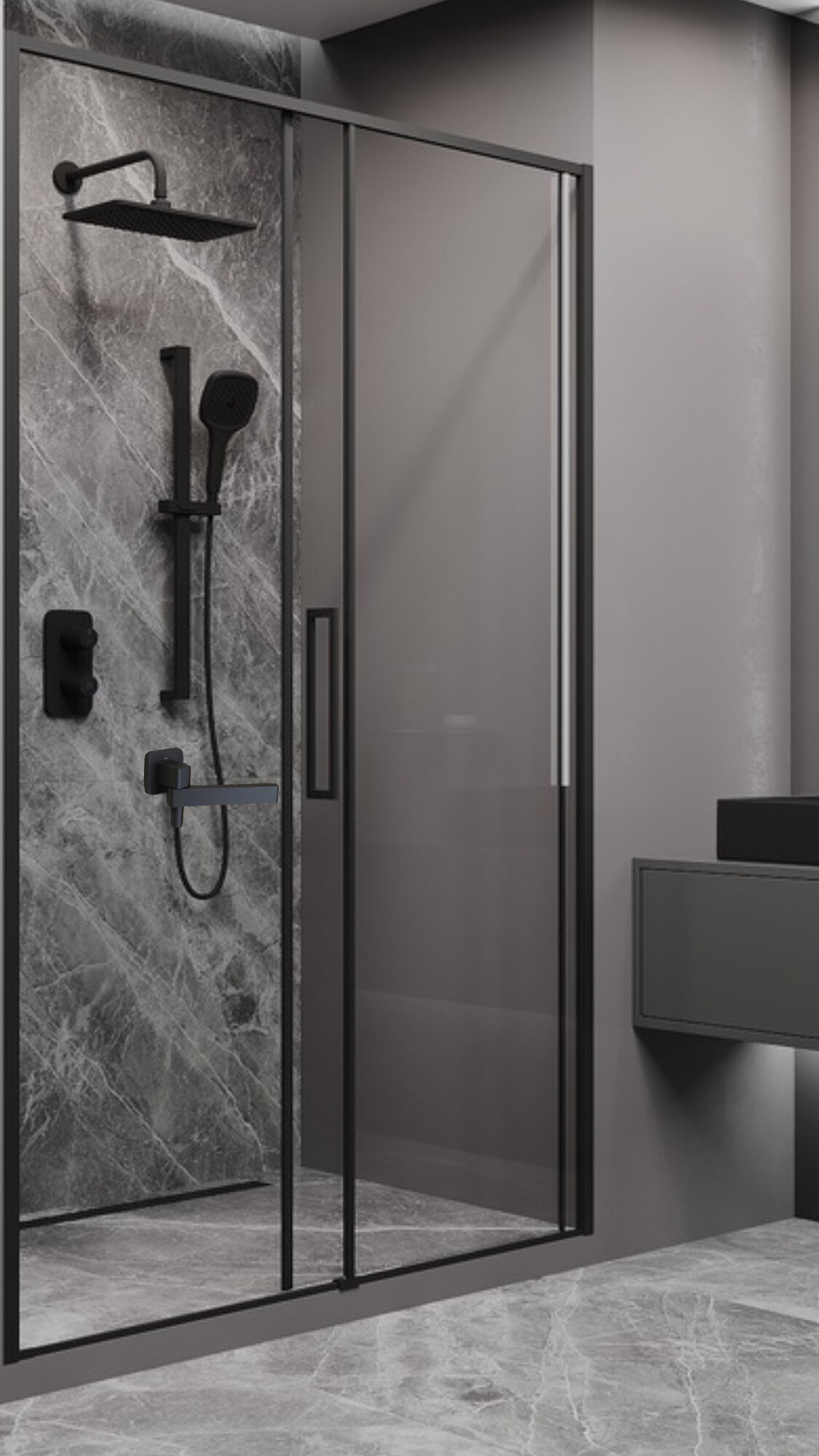 Встраиваемый душевой комплект IDDIS Push Control с тропическим душем и изливом, чёрный матовый