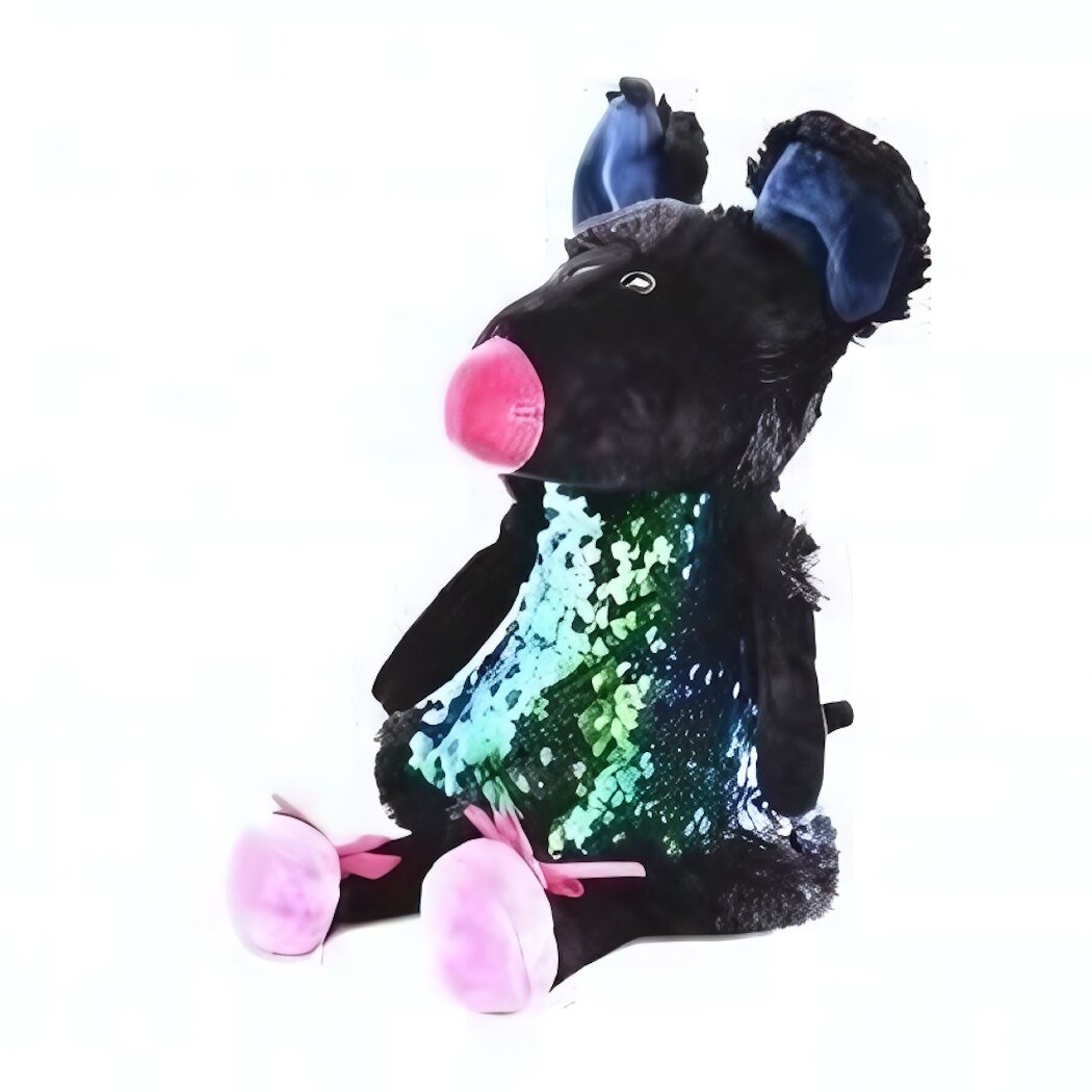 Мягкая игрушка крыска «Эмили», 17см, черная с переливами, розовые бантики, блестящая ткань, для подарка и обнимания