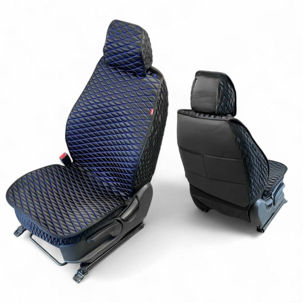 Комплект накидок на весь салон Ice Comfort (ткань Холодок, бока-гармошка, спинка Экокожа) - черный/синий