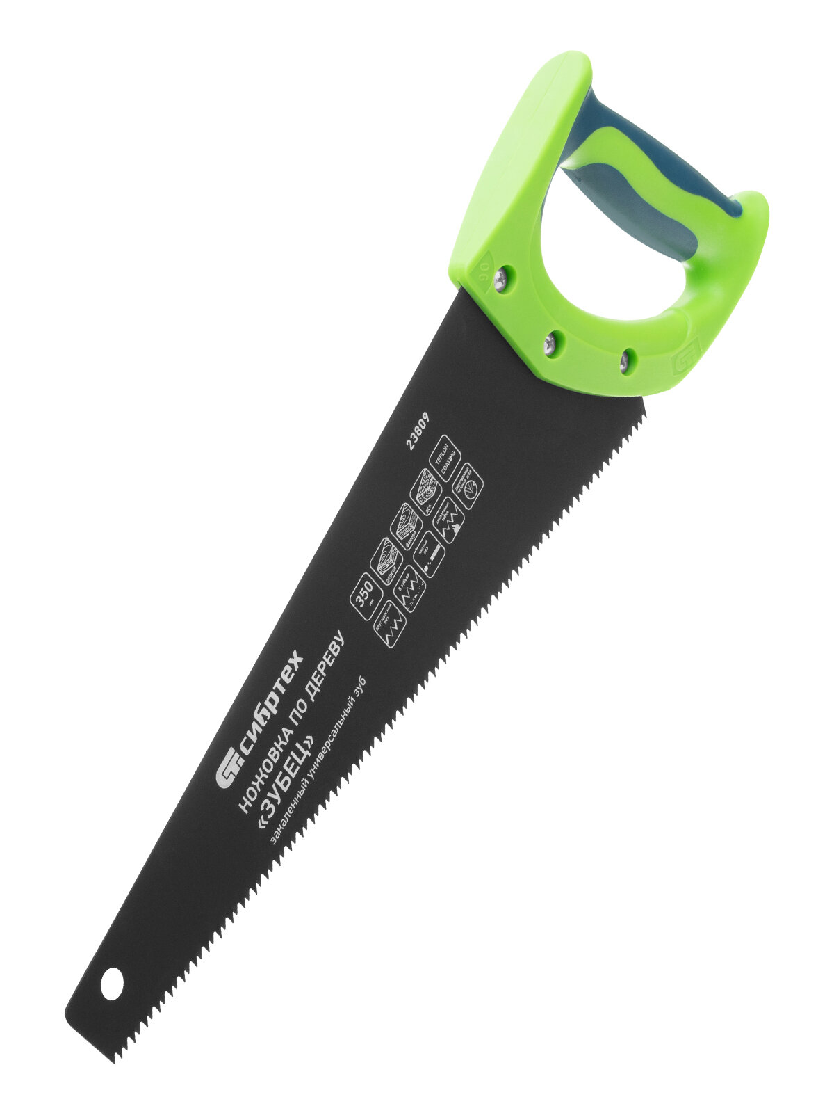 Ножовка по дереву Сибртех Зубец 350 мм, 7-8 TPI, зуб 2D, кал. зуб, защ. покр, 2-х комп. рук-ка 23809