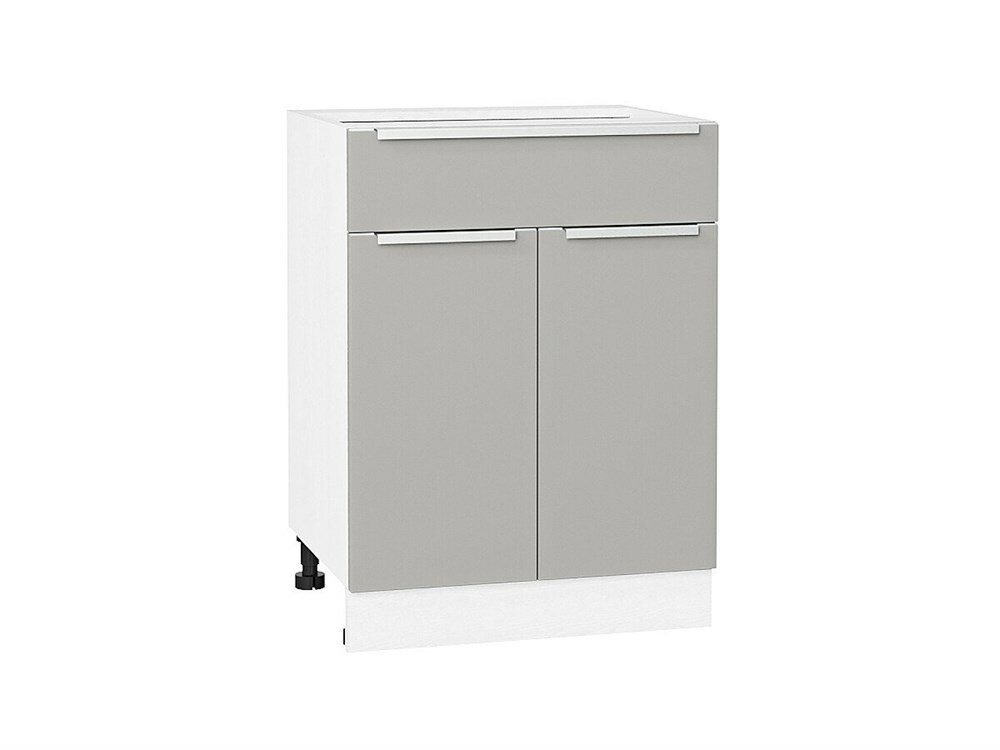 VVT Шкаф нижний с 2-мя дверцами и ящиком Фьюжн Белый, Silky Light Grey, 600 В*Ш*Г 816*600*480, фасад МДФ Silky Light Grey, корпус Белый Silky Light Grey