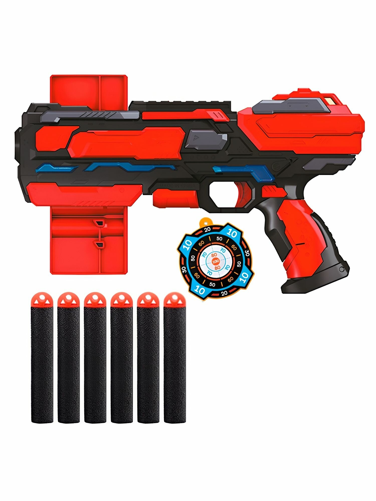 Детский пистолет с мягкими пулями, игрушечное оружие для мальчиков, бластер для сюжетно-ролевых игр, в комплекте: пистолет, 6 мягких пуль и мишень с металлическим держателем