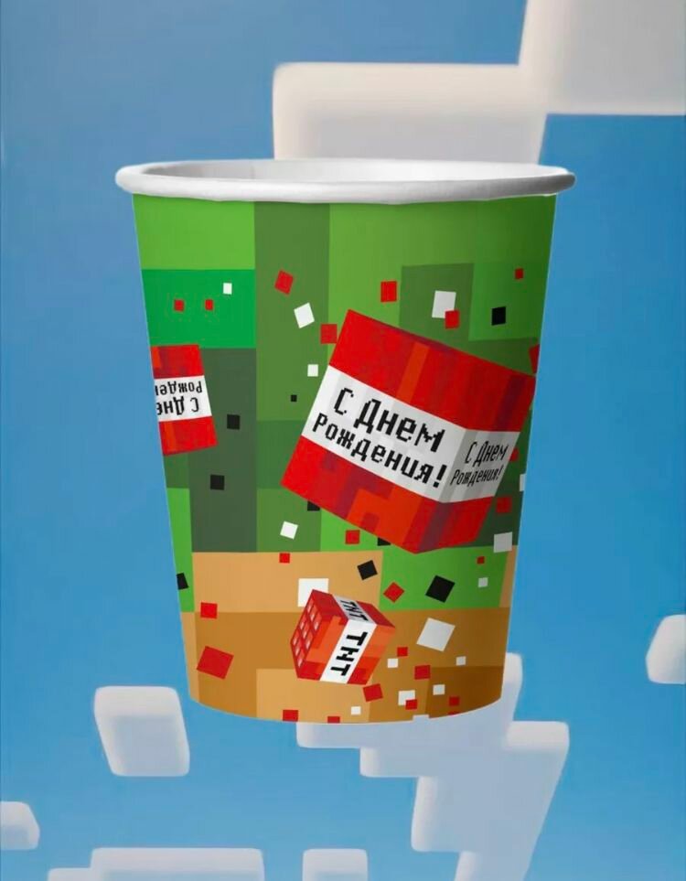Стаканы "Minecraft", для дня рождения, 6 штук, бумага, с рисунком