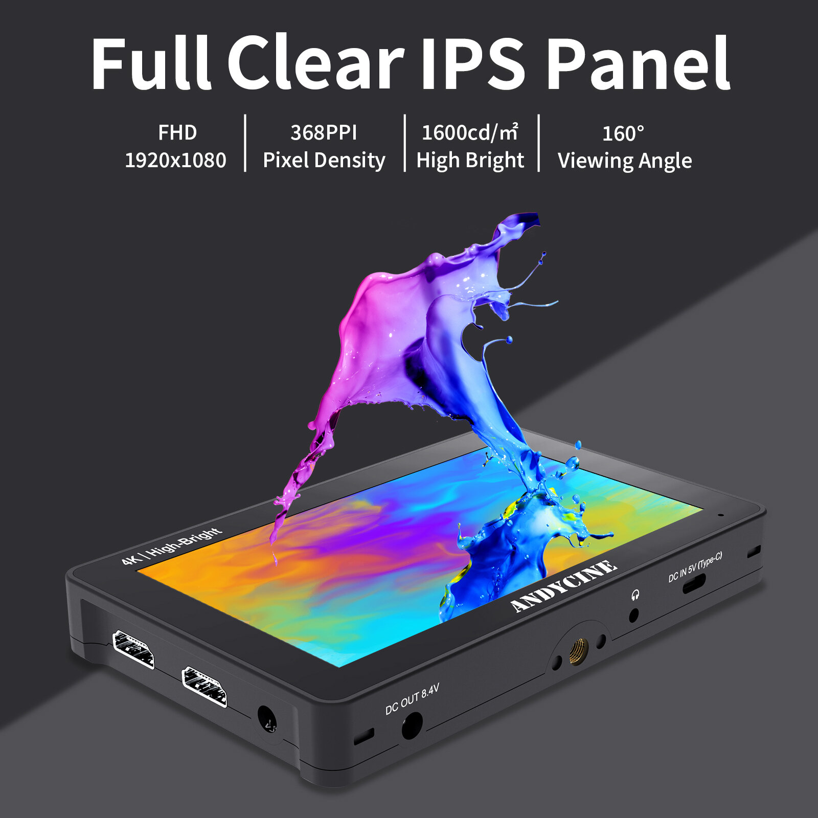 ANDYCINE A6 II 5,5-дюймовый монитор для цифровой зеркальной камеры с сенсорным управлением, видеомонитором 3D Luts, яркостью 1600 нит, входом/выходом HDMI 4K, питанием от источника постоянного тока 8,4 В