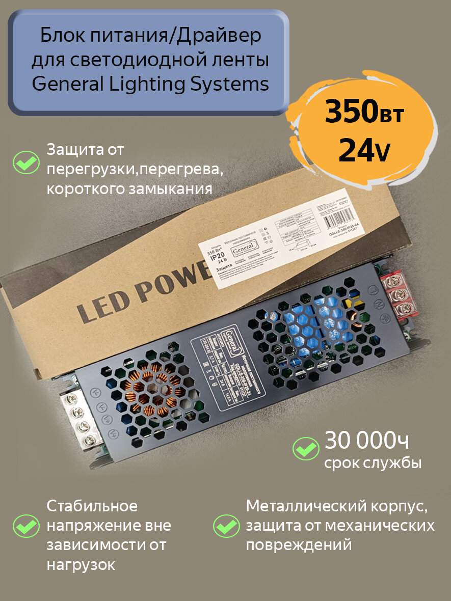 Блок питания/драйвер для светодиодной ленты 350w 24v/Источник постоянного напряжения GDLI-S-350-IP20-24
