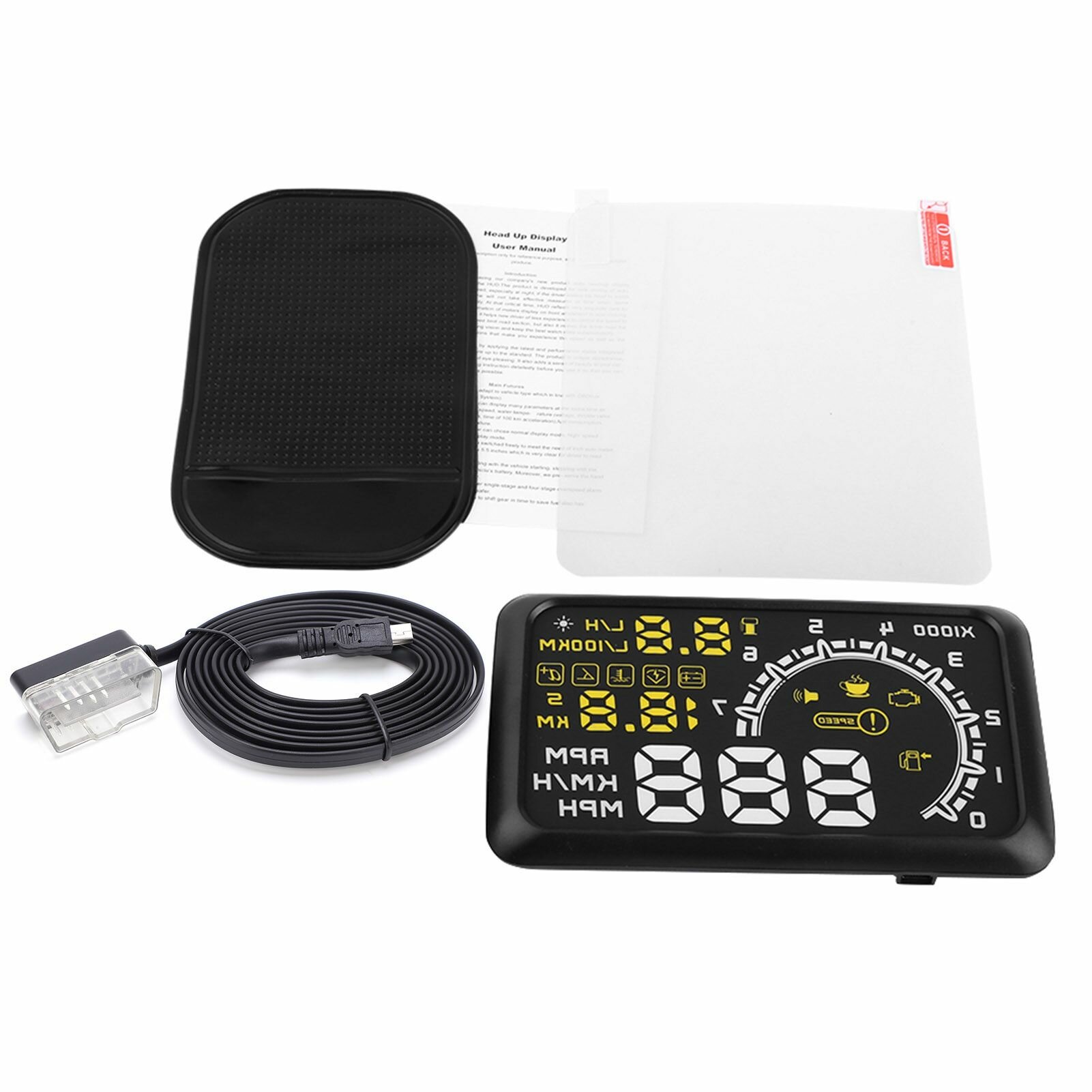 5,5-дюймовый проекционный дисплей Автомобильный интерфейс HUD OBDII с предупреждением об уровне топлива и превышении скорости, совместим с большинством автомобилей, простая установка