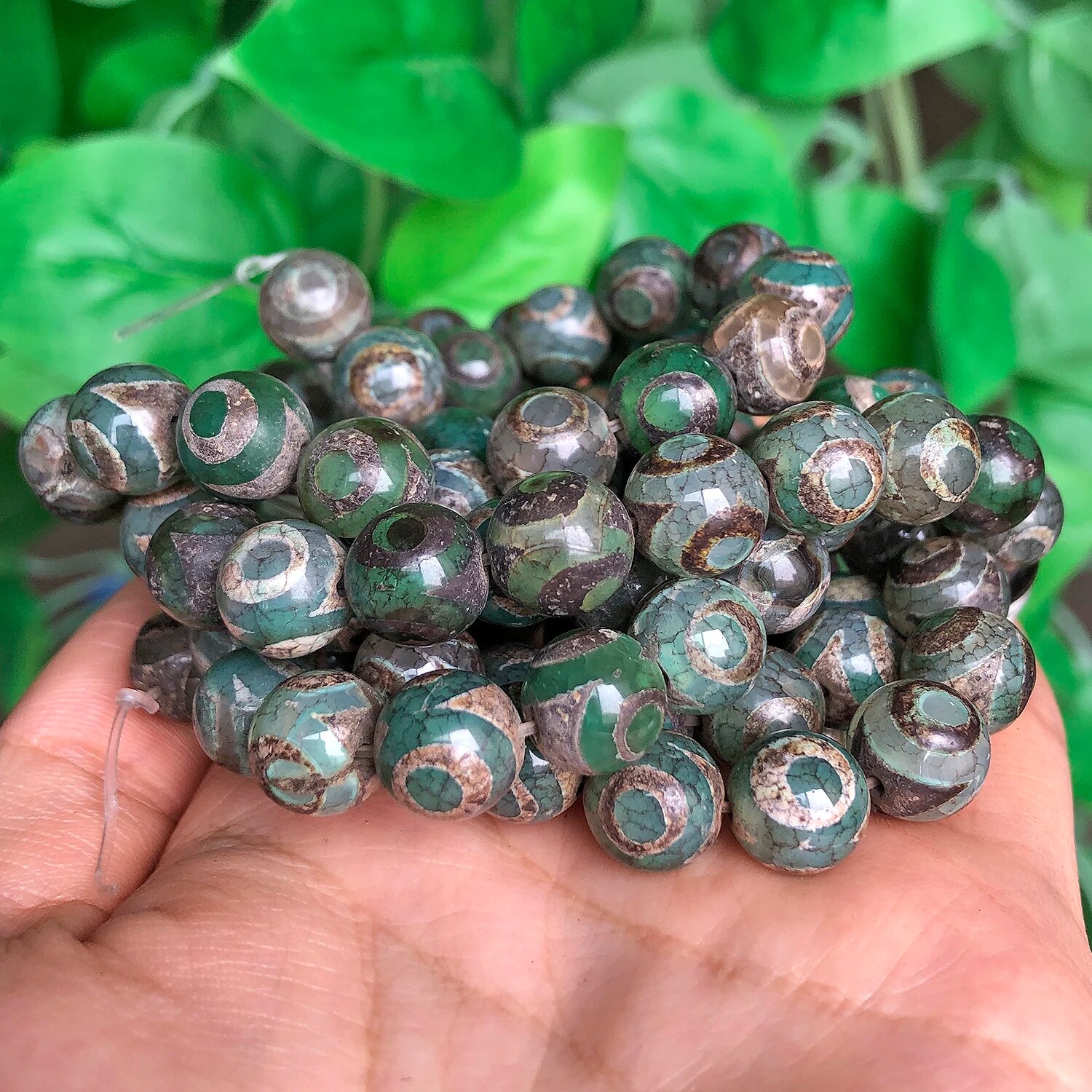 Зеленые бусины из агата Дзи 3 Эи TTUIJI 10 мм 10mm 10pcs beads